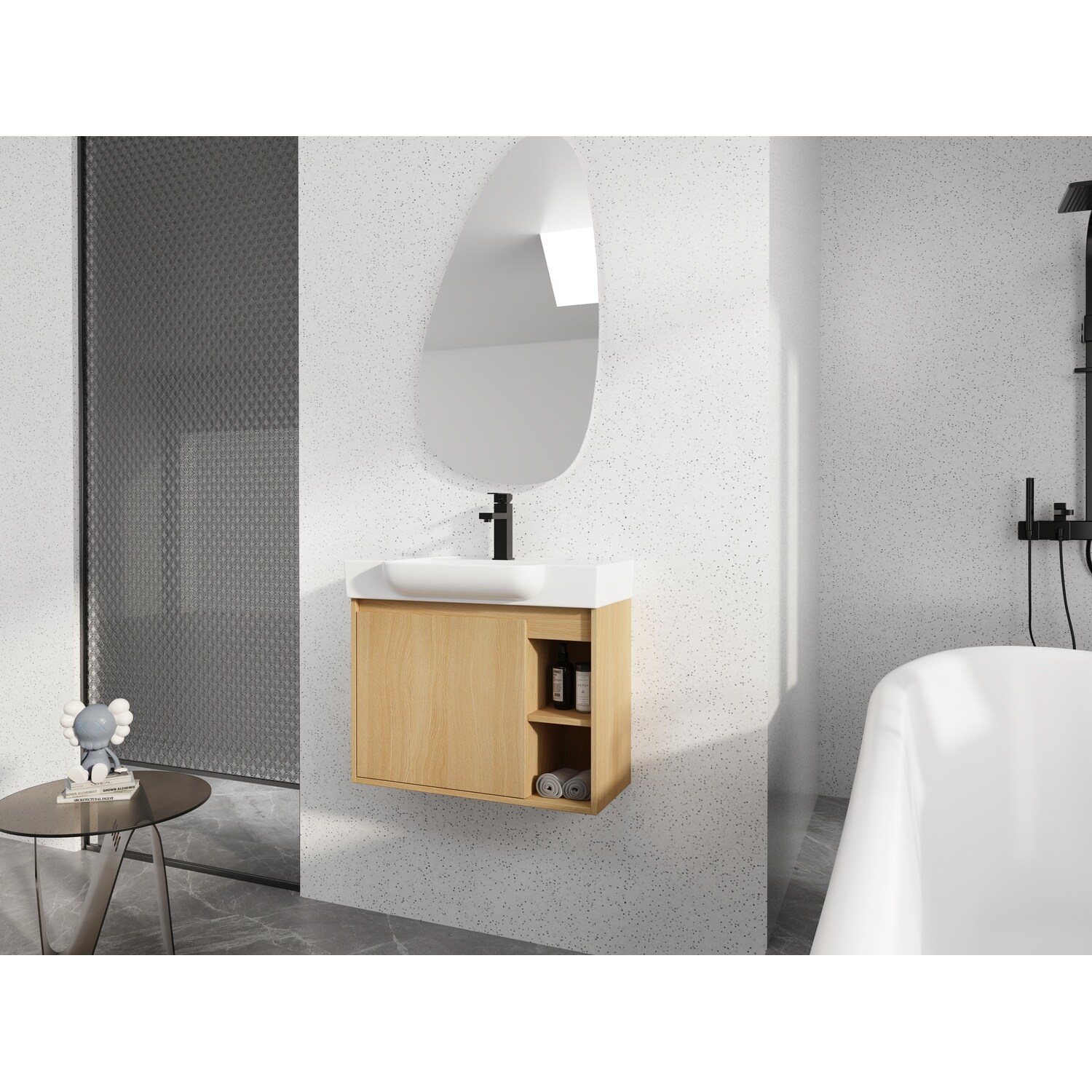 Watnature Bathroom Use Light Oak Plywood Wall-Mounted Bathroom Vanity ...