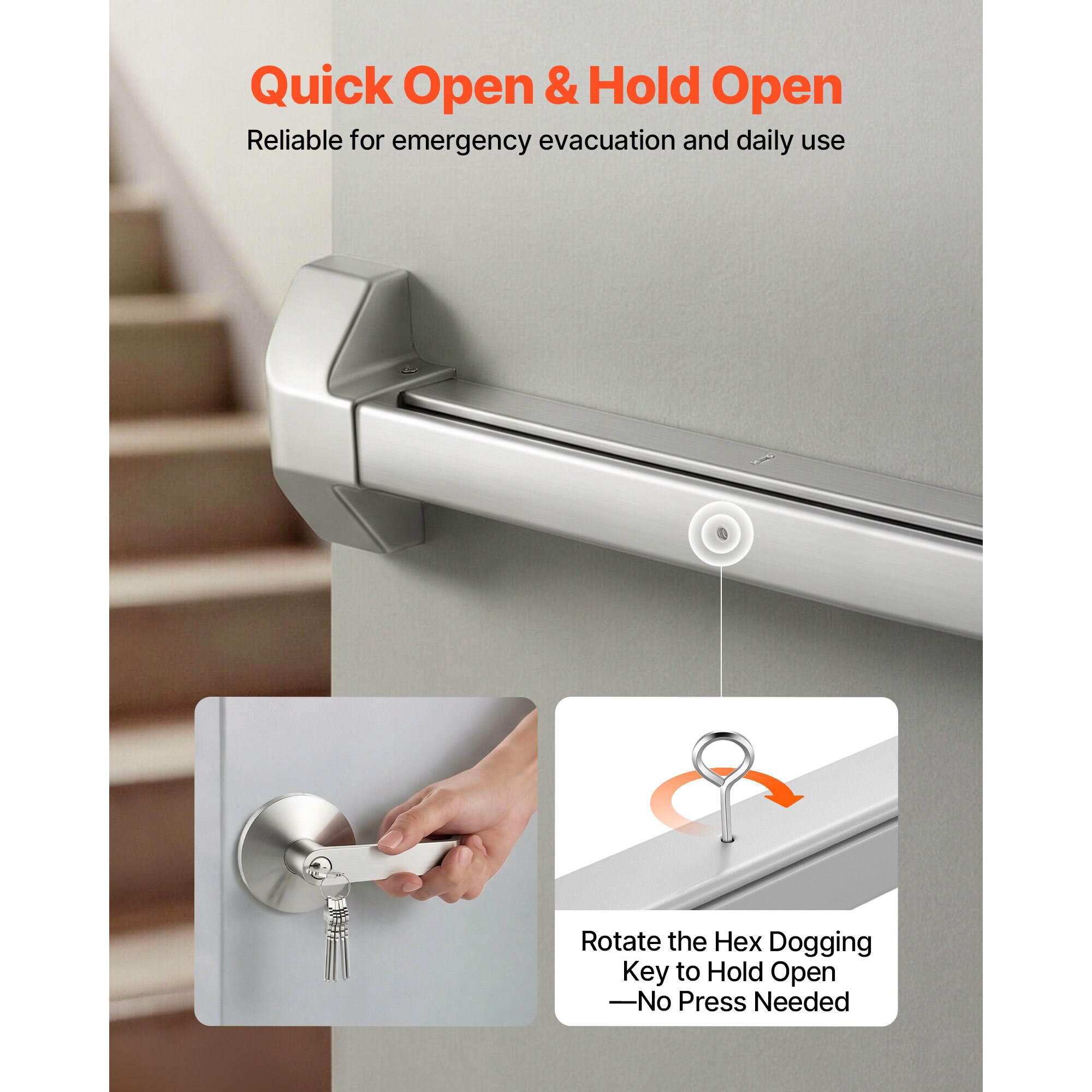 VEVOR Push Bar Panic Exit Device 41in Stainless Steel Commercial Panic ...