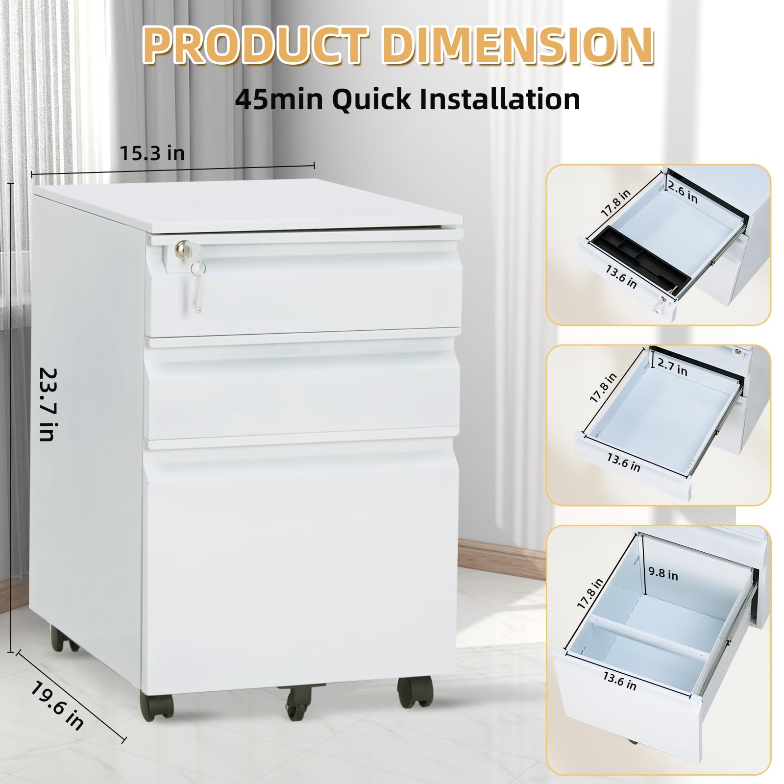 GarveeLife Filing Cabinets for Home Office Organizer 3 Drawer Mobile ...