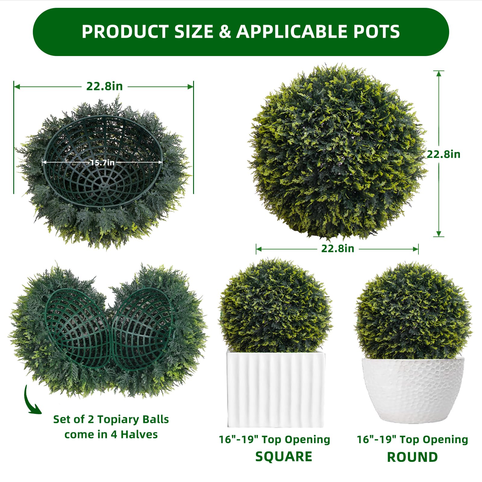 IdealHouse Set of 2 Artificial Topiary Cedar Balls 22.8 Inch Faux ...