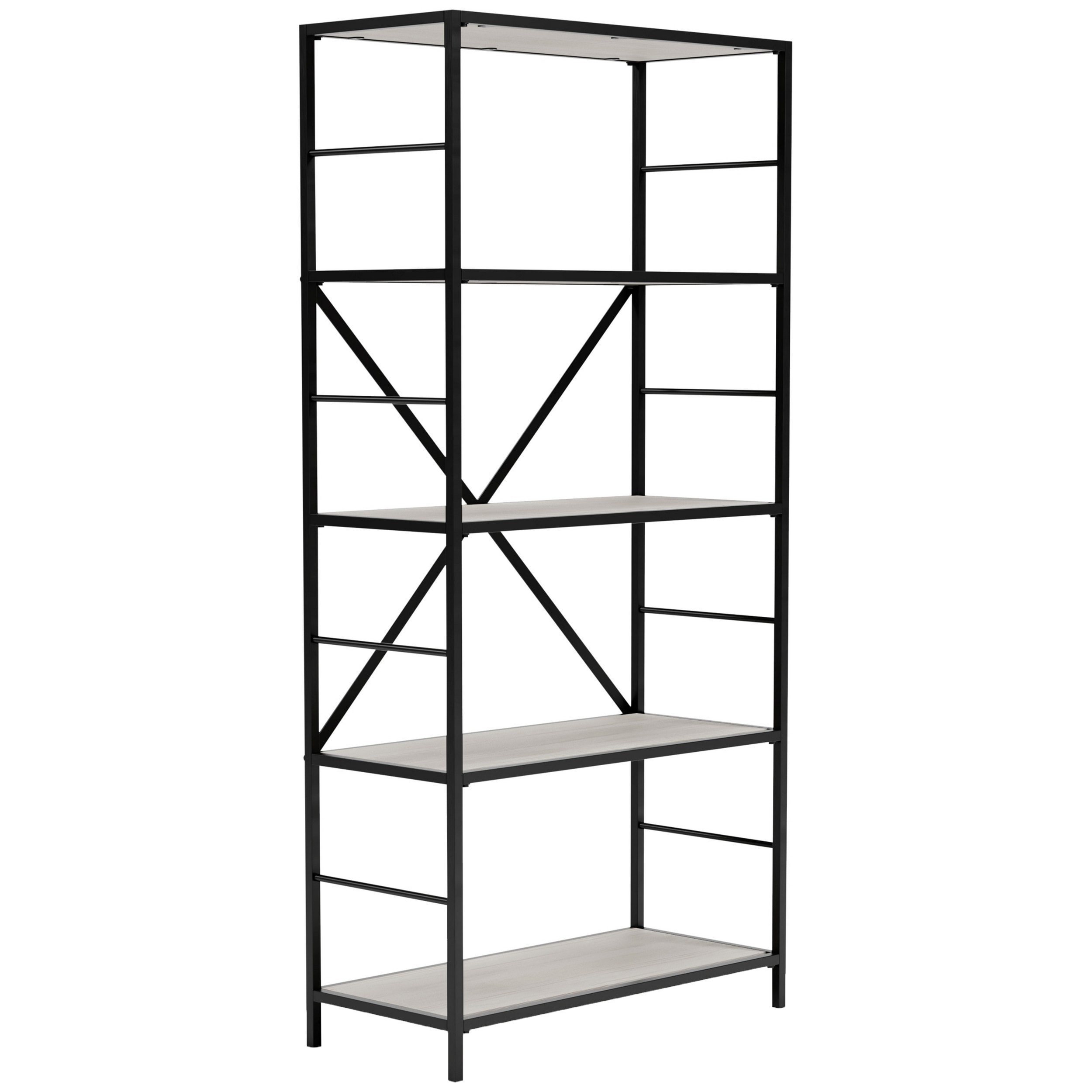 Benzara Black Metal 5-Shelf Bookcase (30-in W x 63.13-in H x 13.63-in D ...