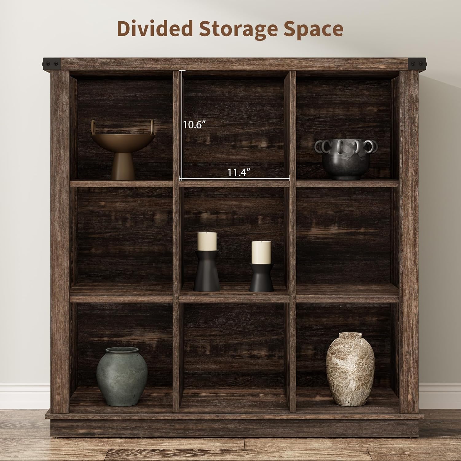 Qeetex 9 Cube Storage Organizer Bookshelf 4 Tier Farmhouse Horizontal ...