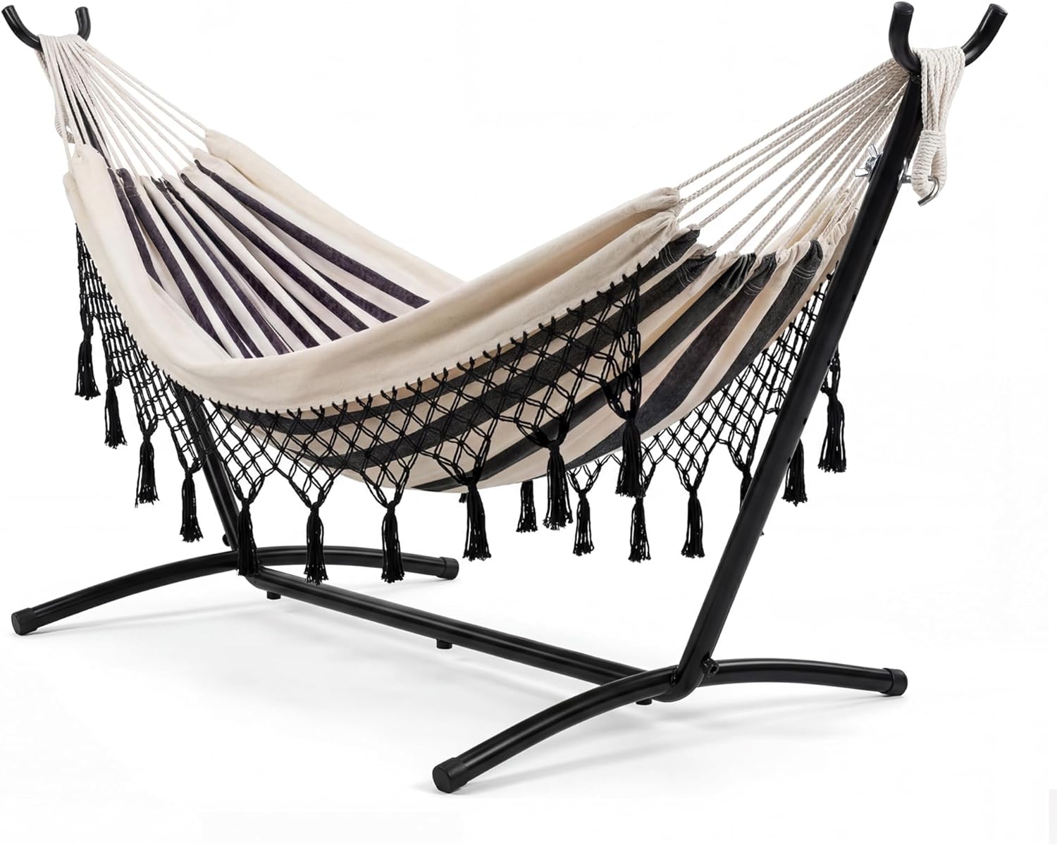 GAOMON 9FT Iron Goat Horn Stand Hammock- Canvas Fabric Gray-White ...