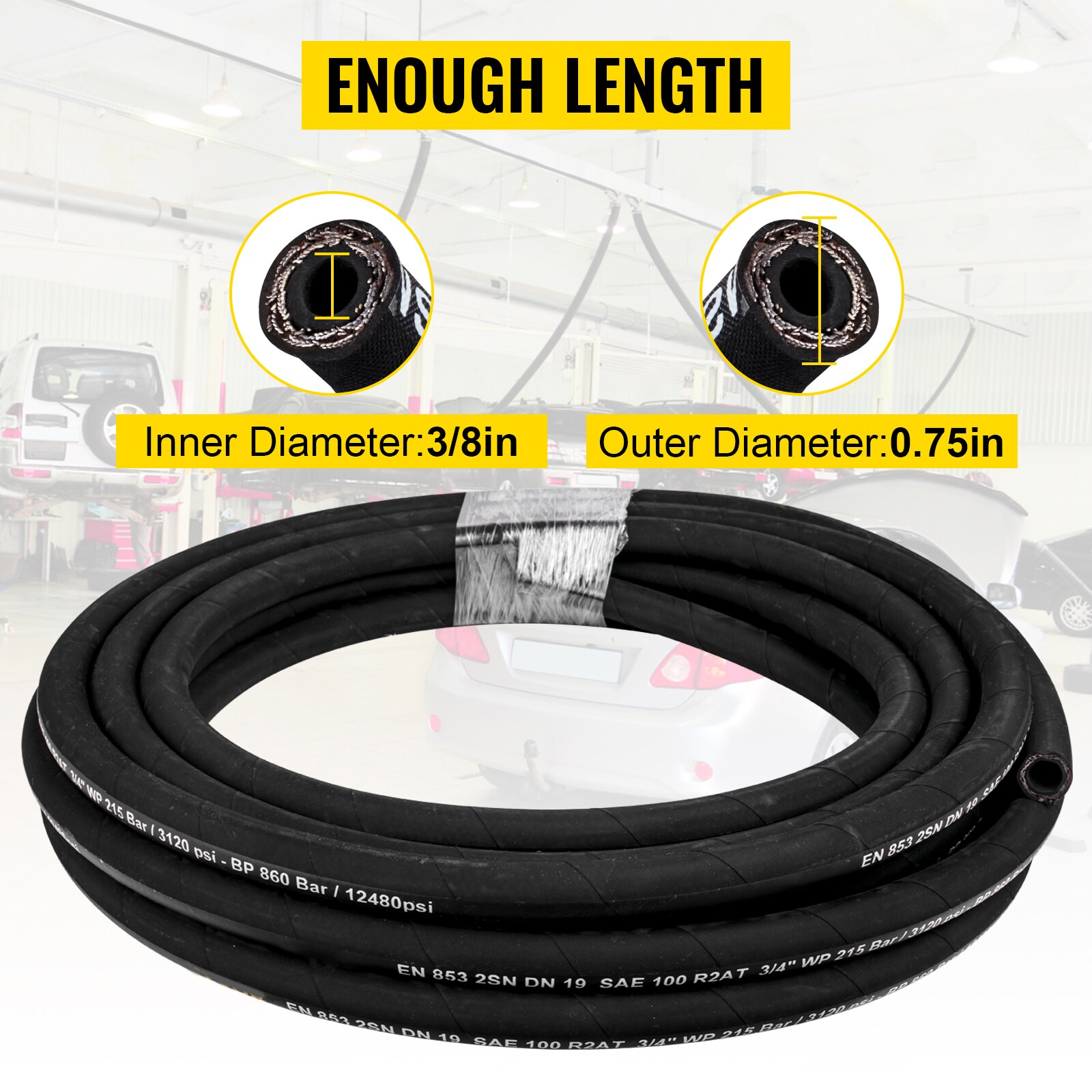 SVOPES 3/8-in ID x 50-ft Fabric/Synthetic rubber Black Hydraulic hose ...