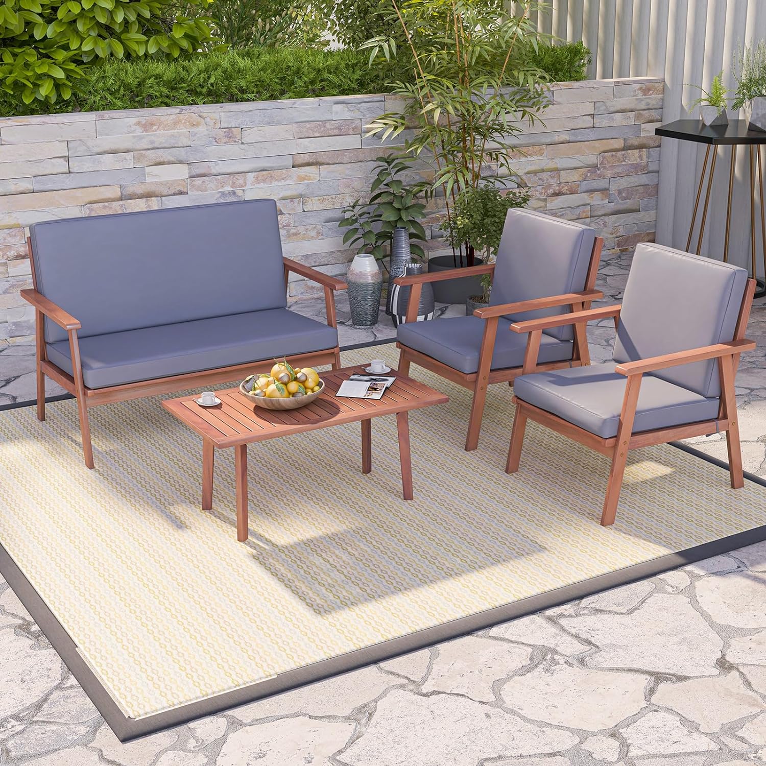 Volenca 4-Piece Wicker Conversation Set with Loveseat and Coffee Table ...