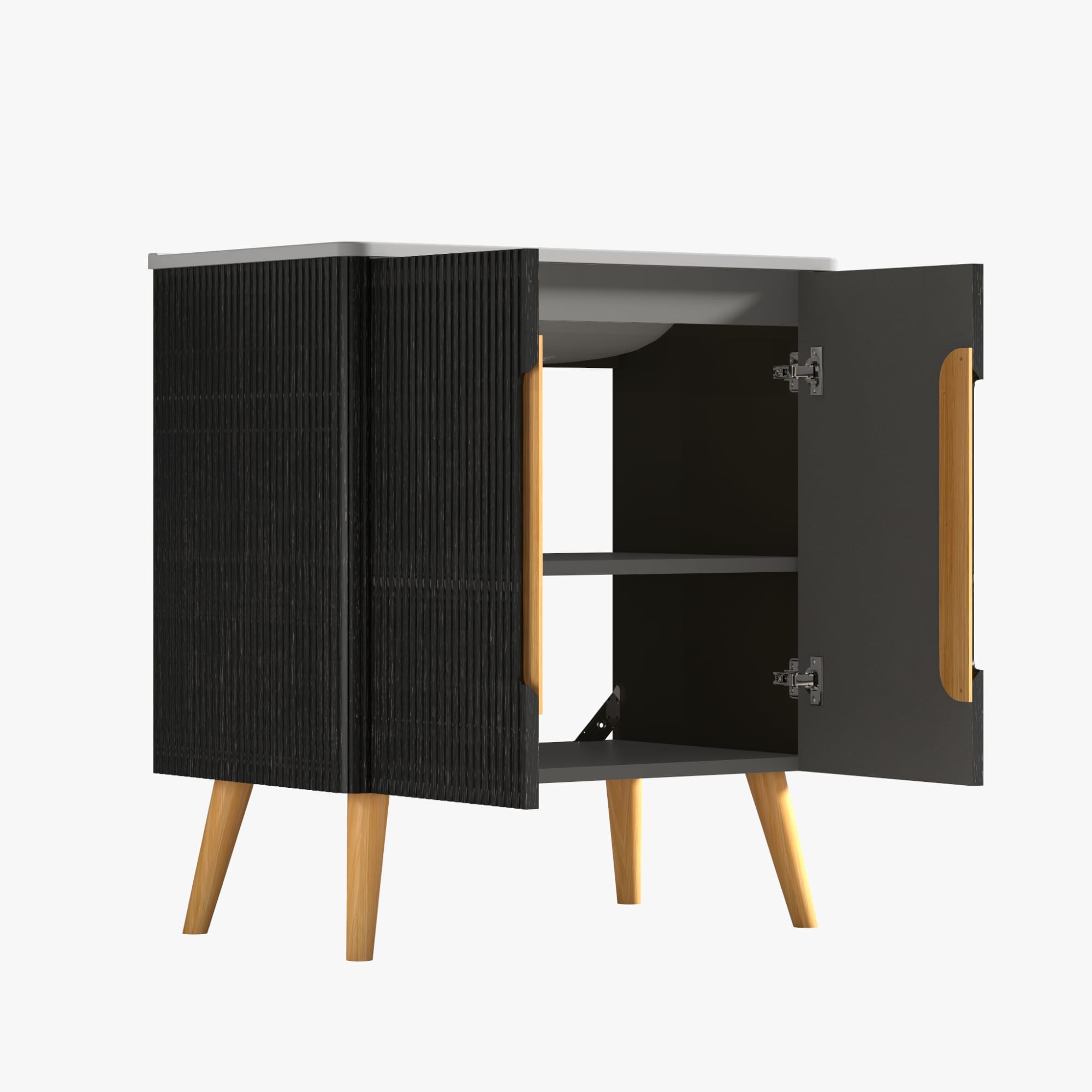 LOVMOR U136-ETNA30F-308 Etna 30in Brushed Black Oakt Bathroom Vanity ...