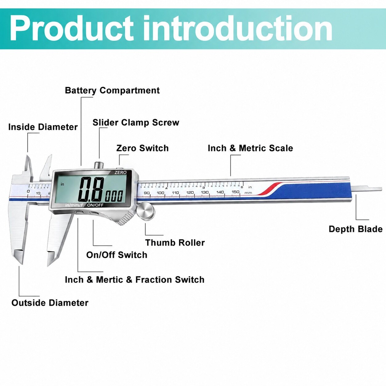 Linder Group Inc Digital caliper measuring tool 6 inch stainless steel ...