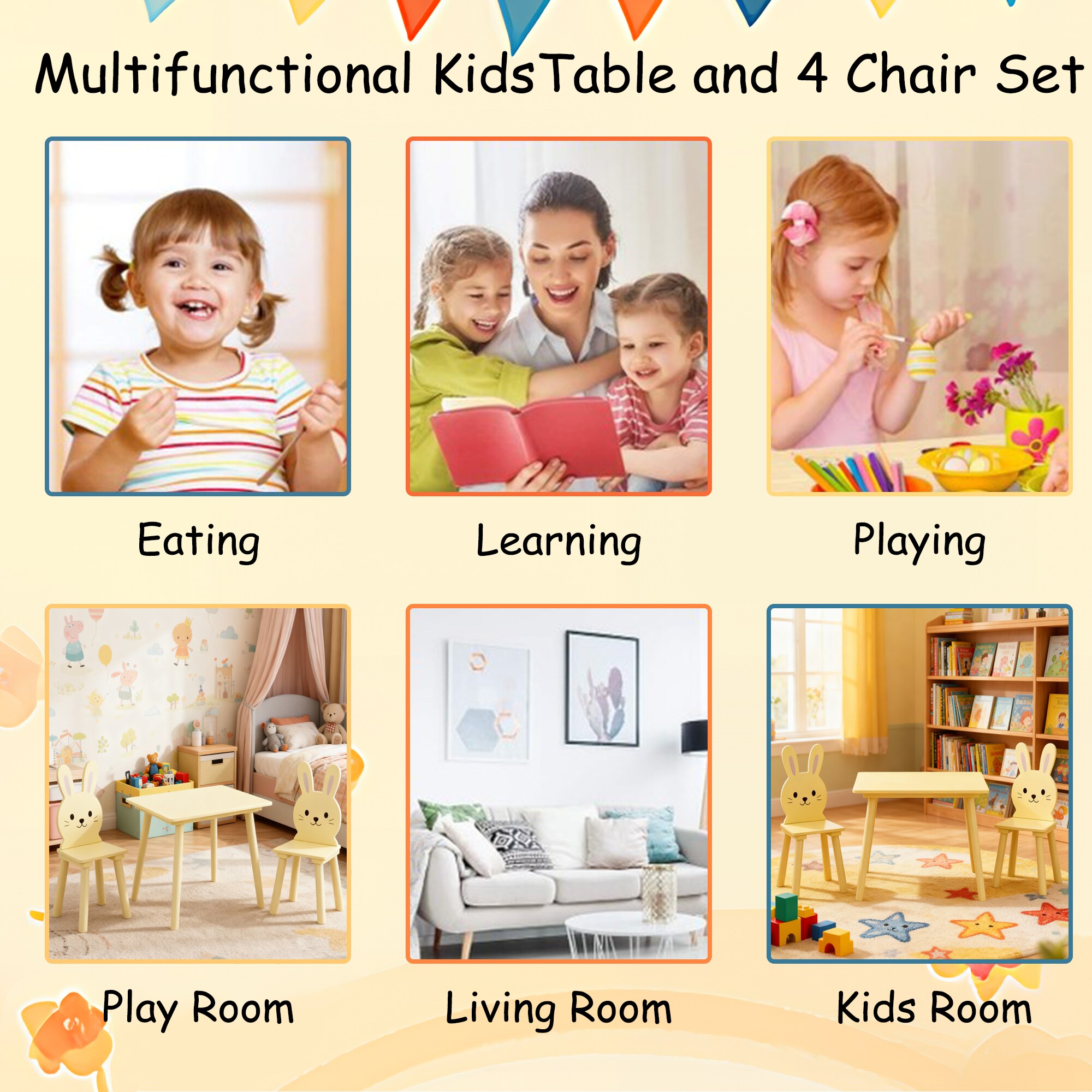 KTMBDW Kids Table and 2 Chairs Set - Solid Wood Toddler Desk and Chair ...