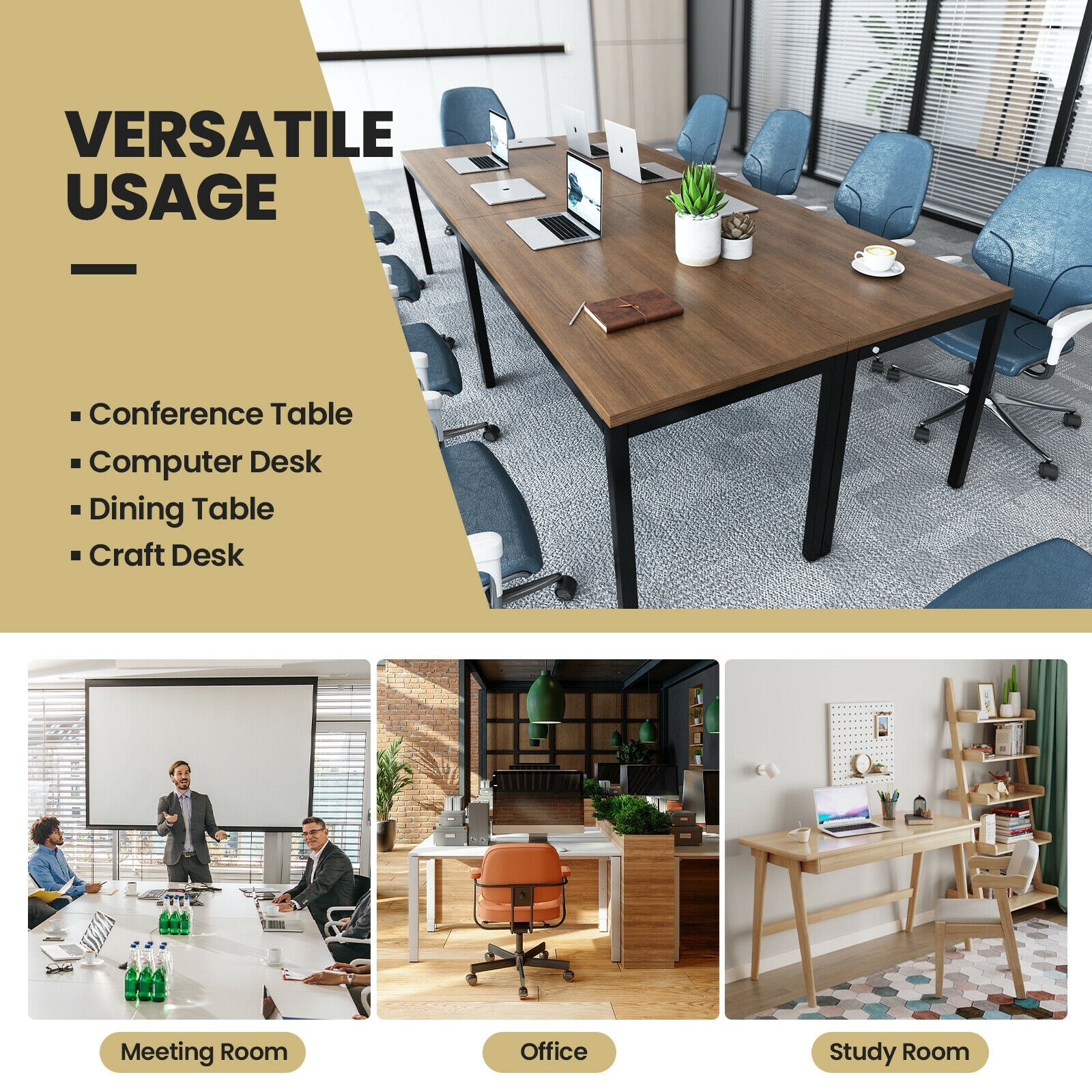 Slickblue 55 Brown Office Desk Modern Honeycomb MDF Conference Table No ...