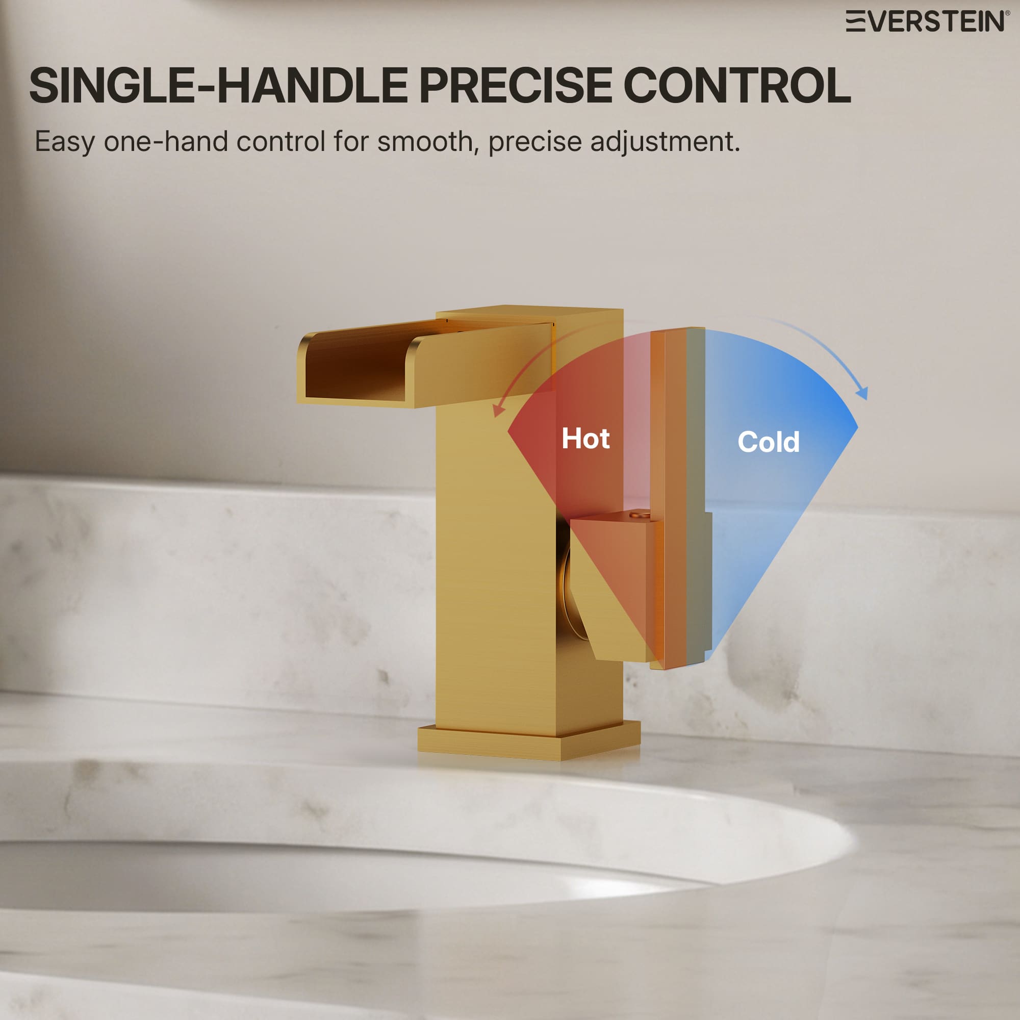EVERSTEIN Brushed Gold Waterfall Single Hole Bathroom Faucet Single ...