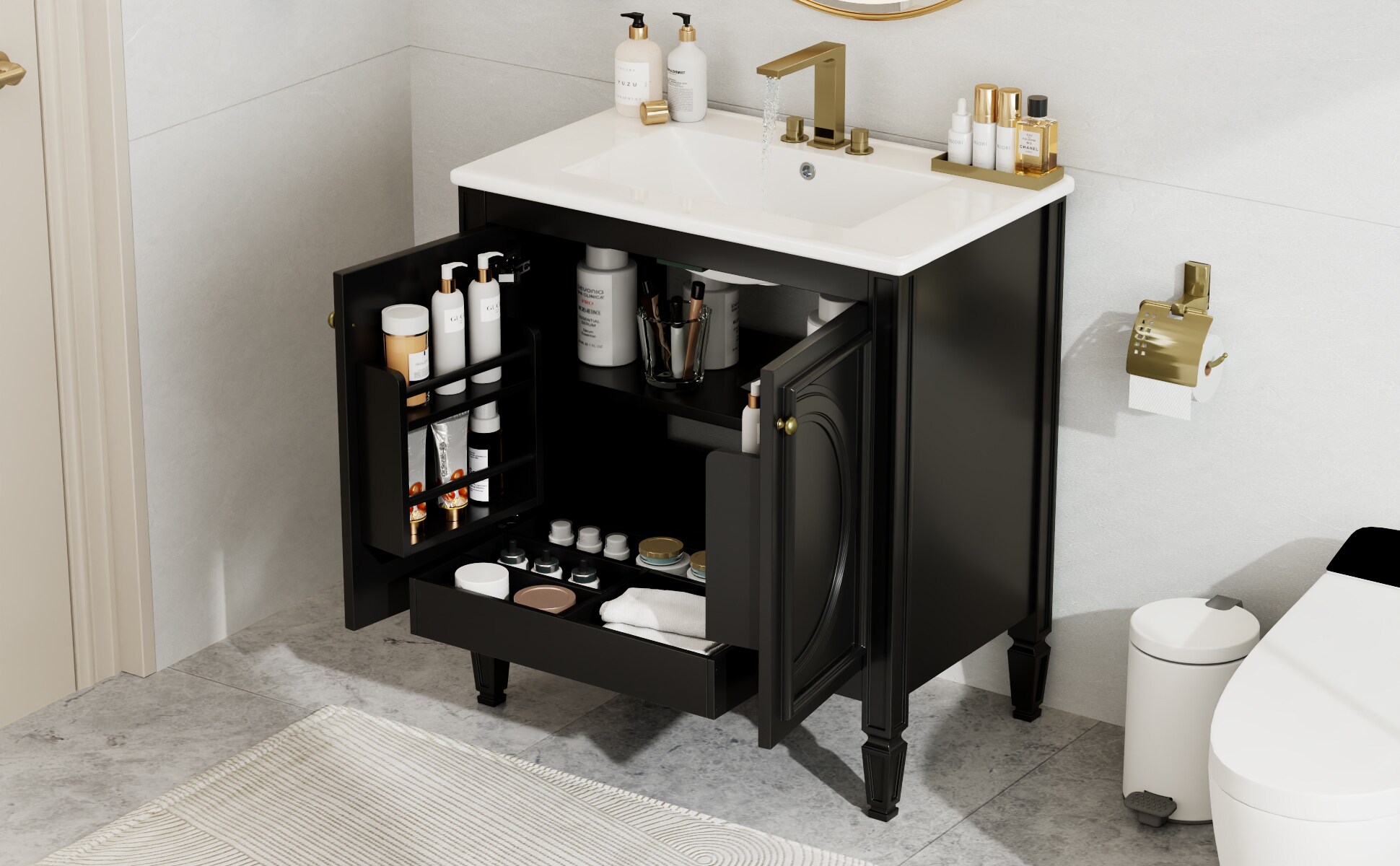 Wooakway 30 Inch Freestanding Vintage Bathroom Vanity Rubber Wood Frame ...