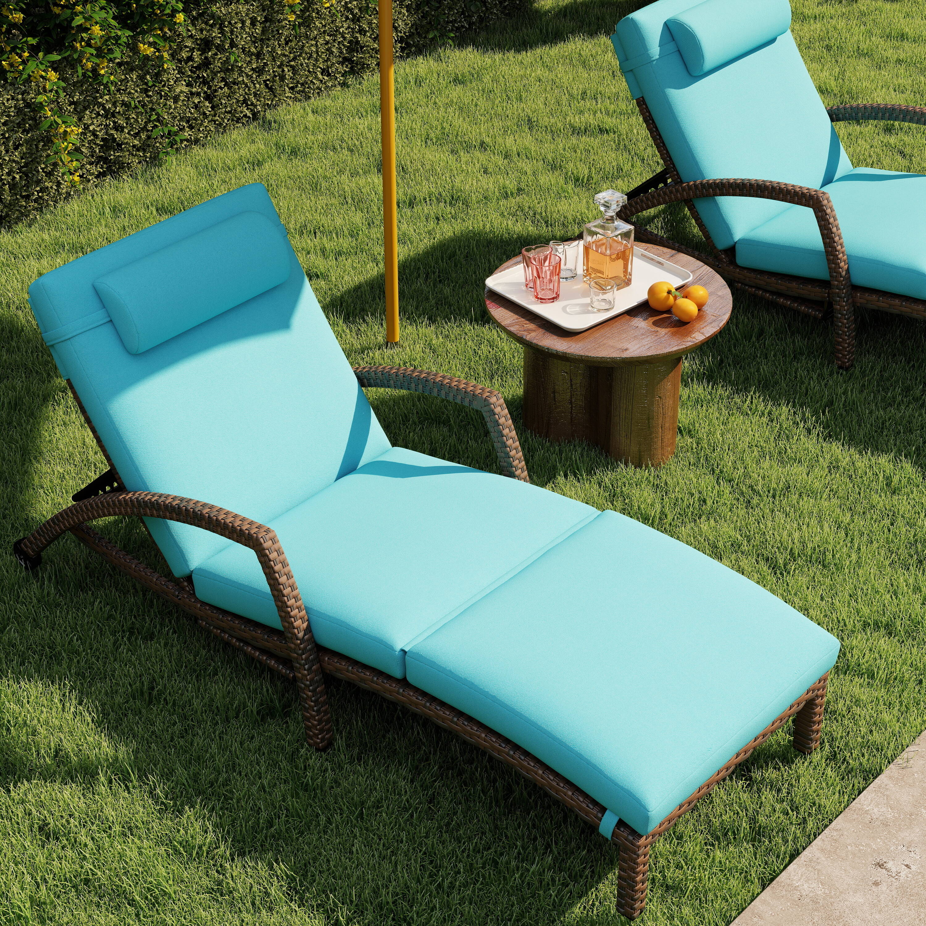 DENISLAWN Set of 2 Woven Brown Metal Frame Stationary Chaise Lounge ...