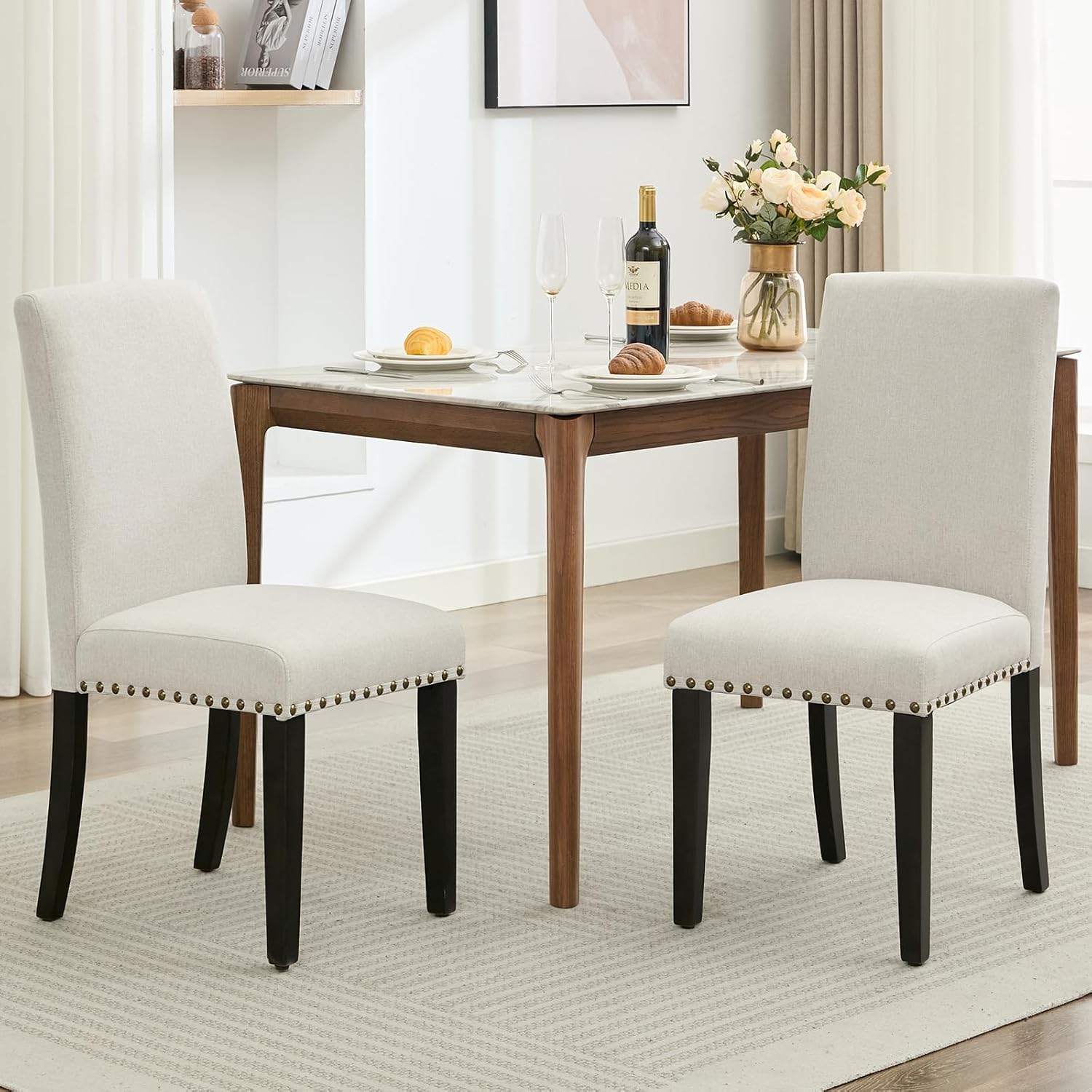 GAOMON Upholstered Dining Chairs 2-Pack with Curved Lumbar Backrest ...