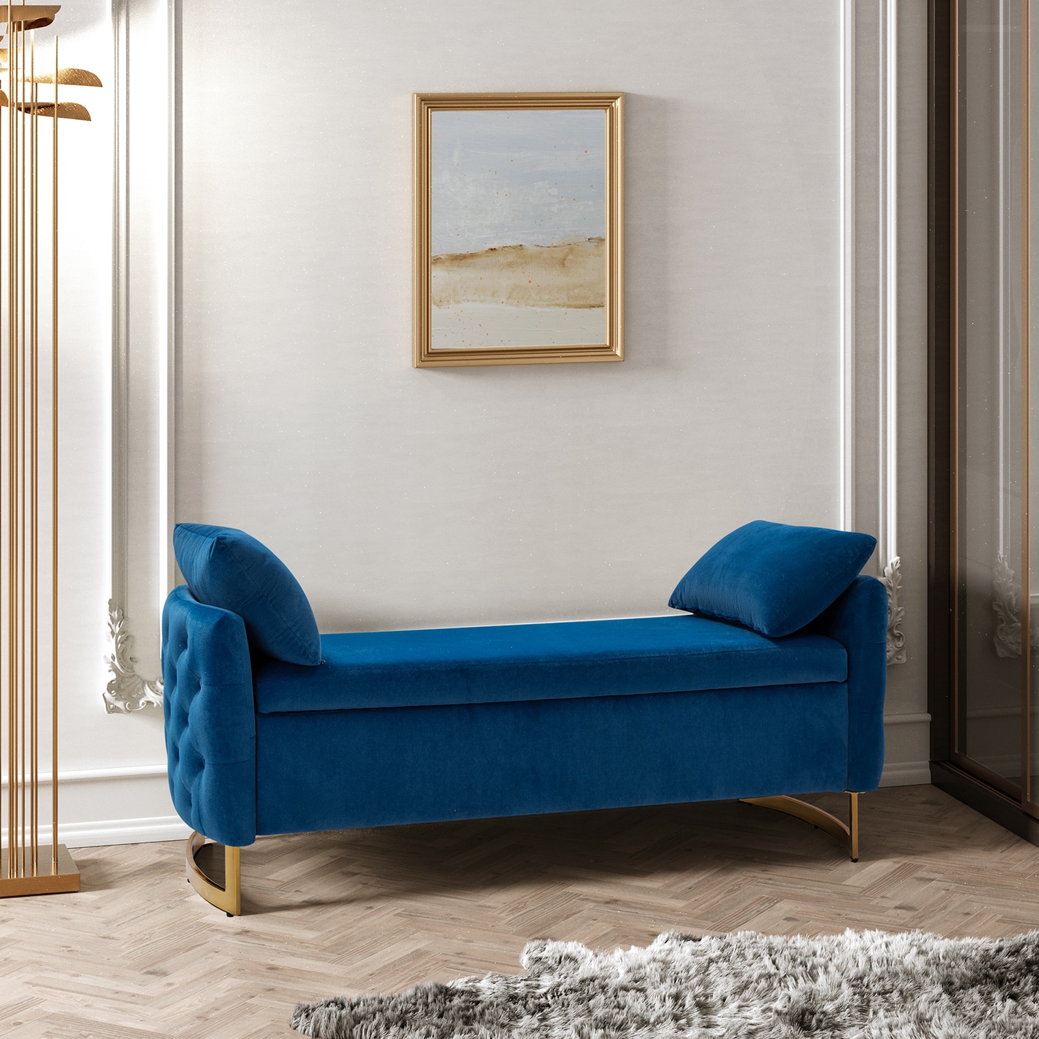 14 Karat Home Christoph Casual NAVY Accent Bench 58.5-in x 23-in x 22.5 ...
