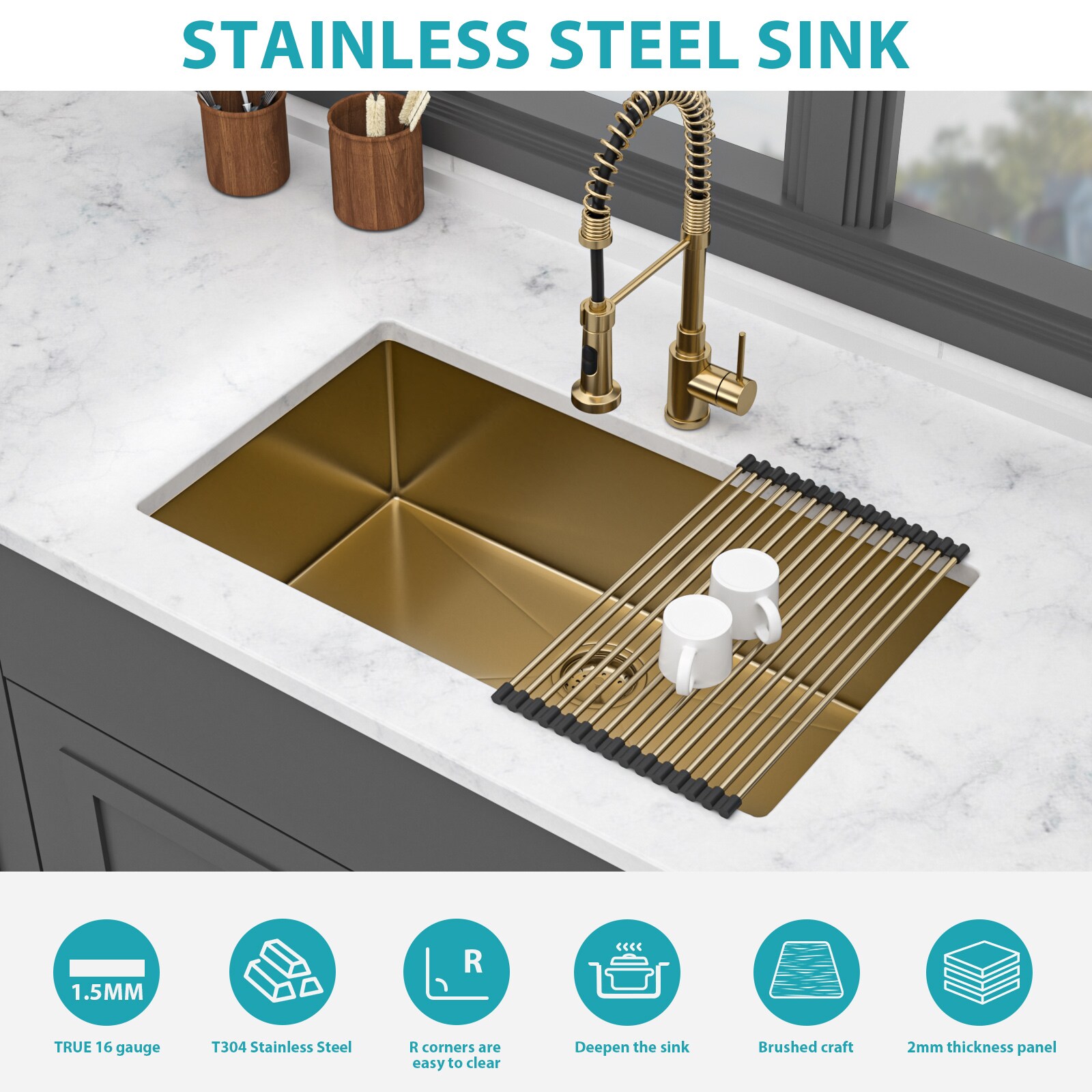 Innobule SINK Drop-in 32 x 19 Stainless steel Single bowl Kitchen Sink ...
