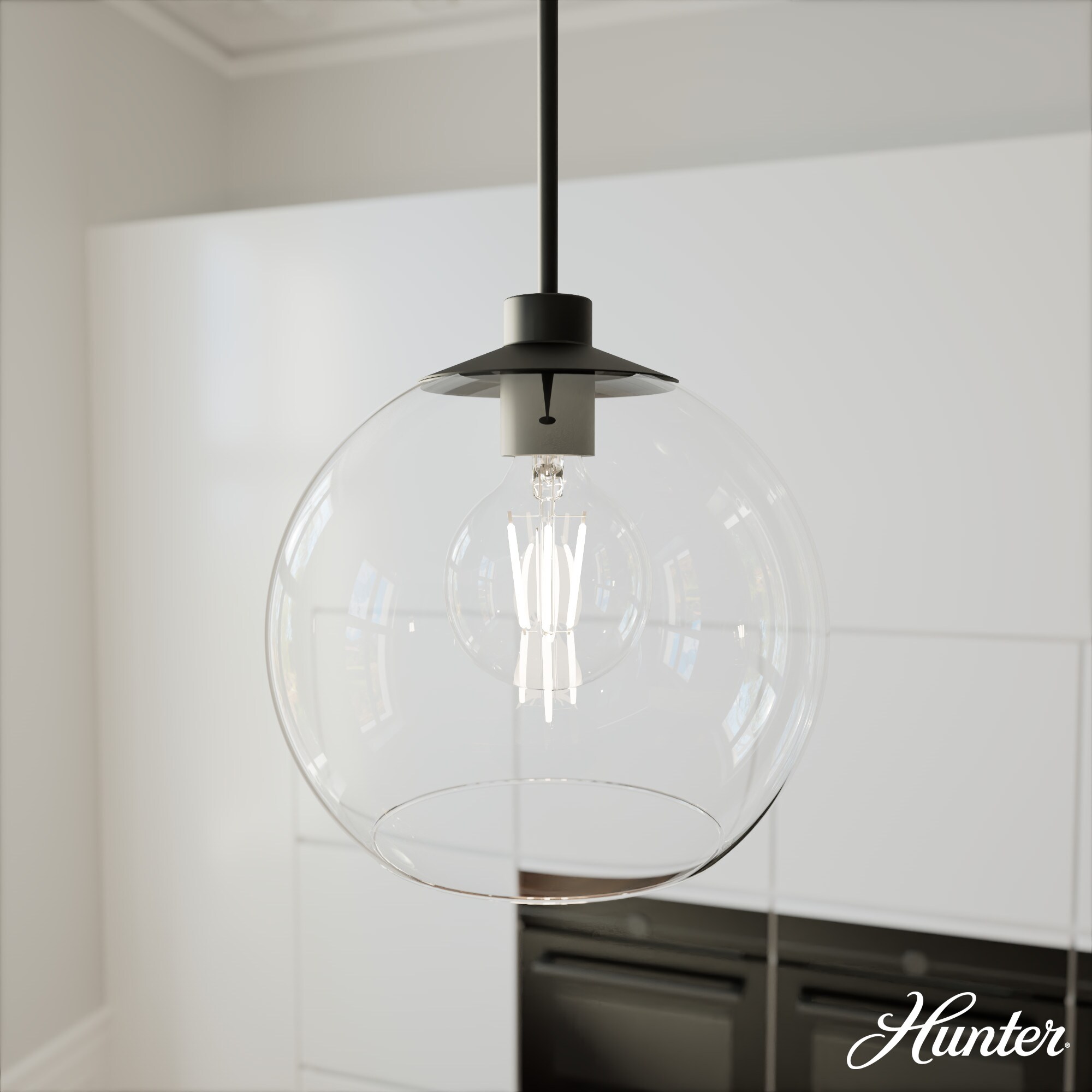 Hunter Xidane Matte Black with Clear Glass 1 Light Pendant Ceiling ...
