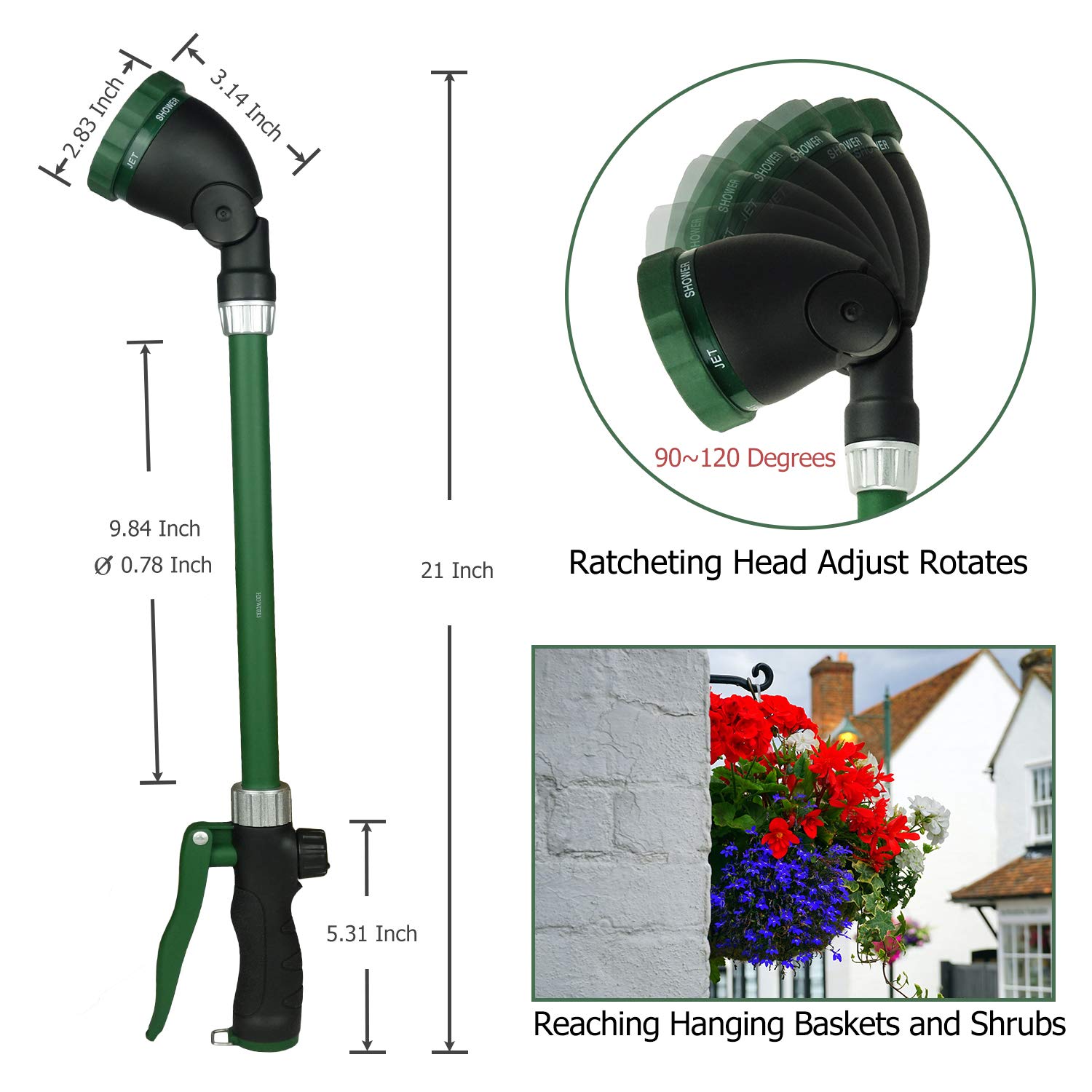 Numhew 21in L 6-Pattern Adjustable Pivoting Head Watering Wand ...