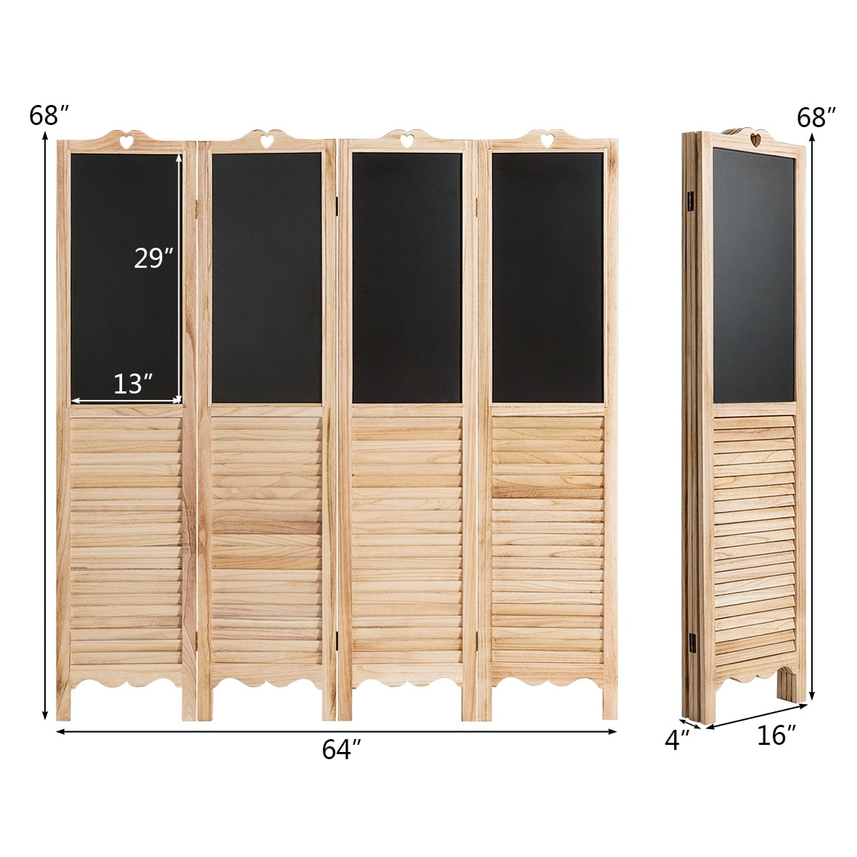 Costway 4-Panel Folding Divider Screen W/Chalkboard 5.7Ft Tall Natural ...