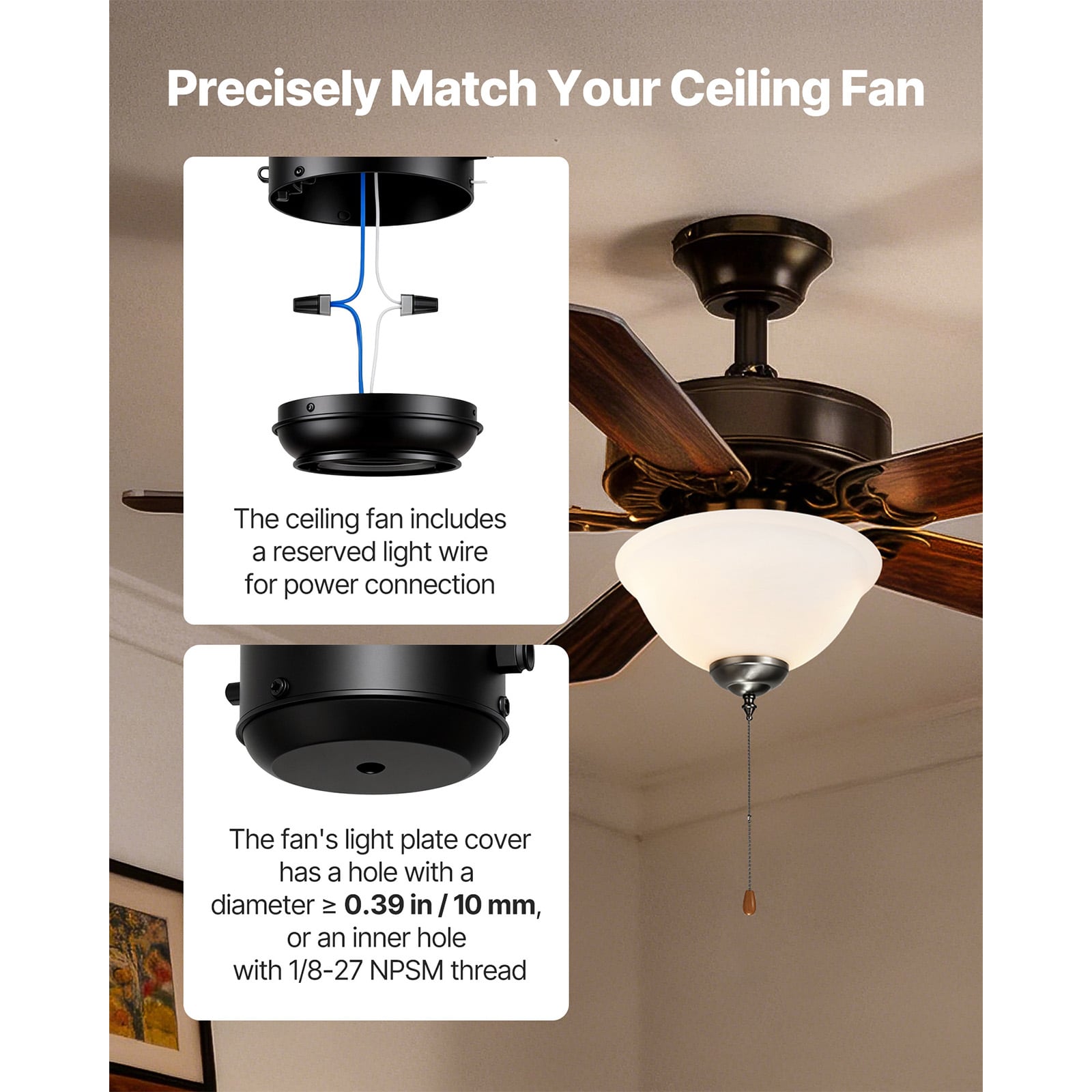 VEVOR Ceiling Fan Light Kit 750lm 3000K Bowl Shaped Fan Light Kit with ...