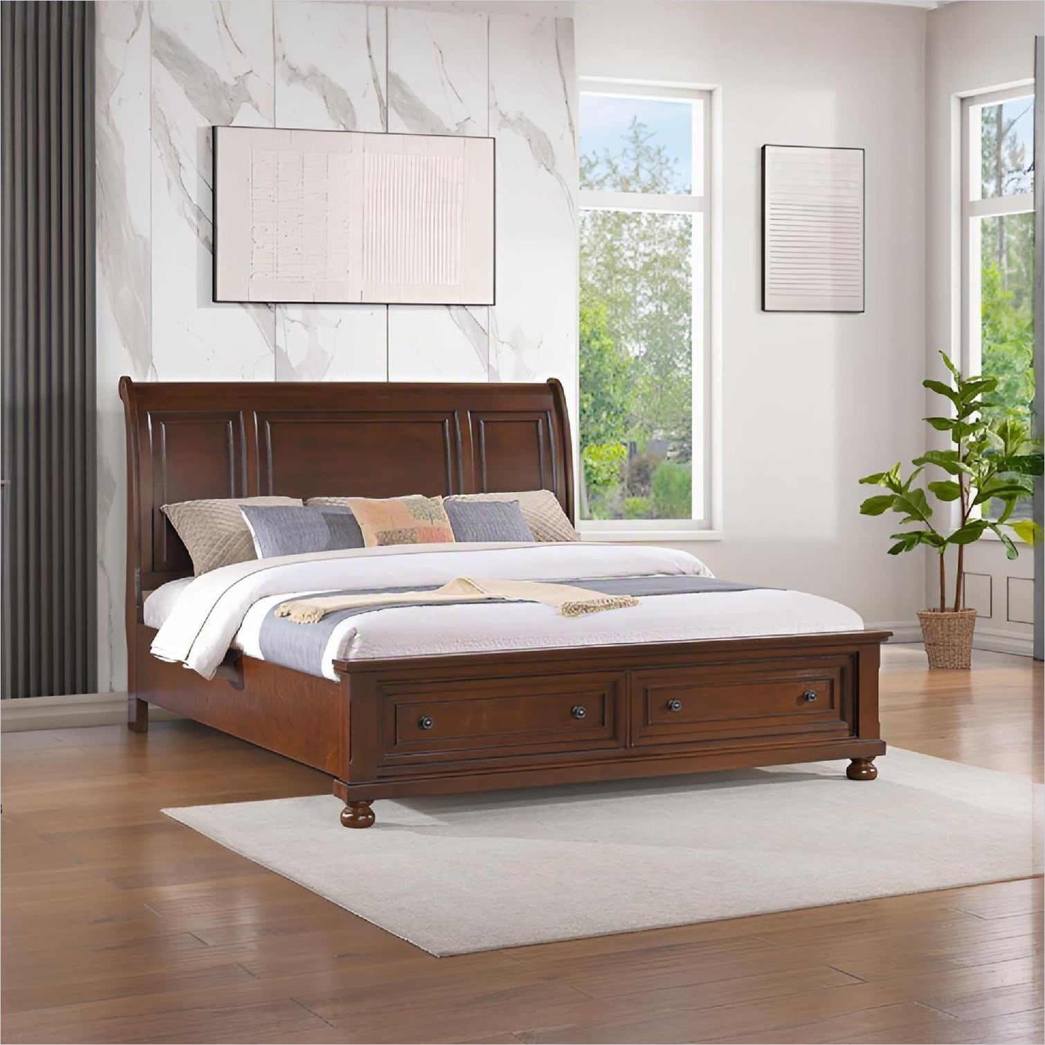 Naturefalls Wood King Bed with Underbed Storage in Traditional Sleigh ...