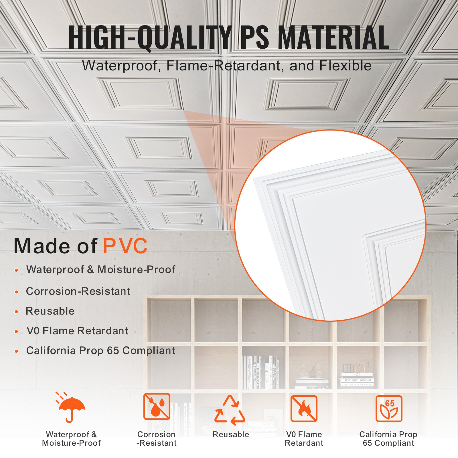 Mecale 12-Pack 24 x 24-in PVC Ceiling Tiles White Glue-Up Ceiling Tile ...