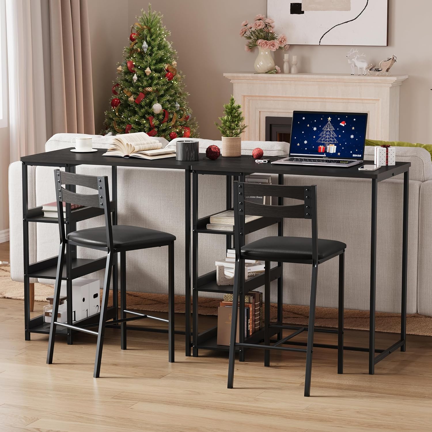 Garvee 36in Counter Height Dining Table Set for 2 with Upholstered Bar ...