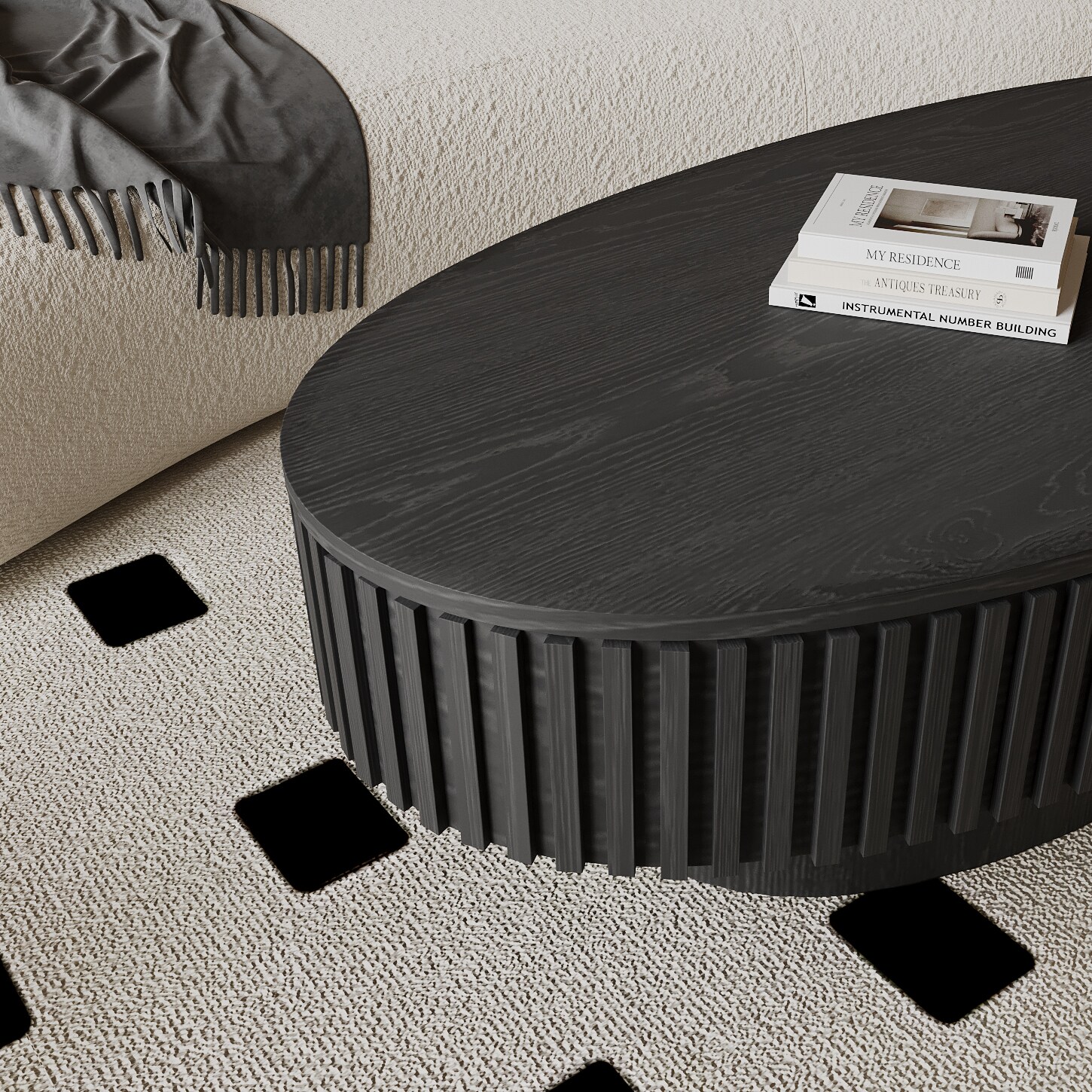 LUXEYARD Oval Coffee Table with Storage Solid Wood Veneered Modern ...