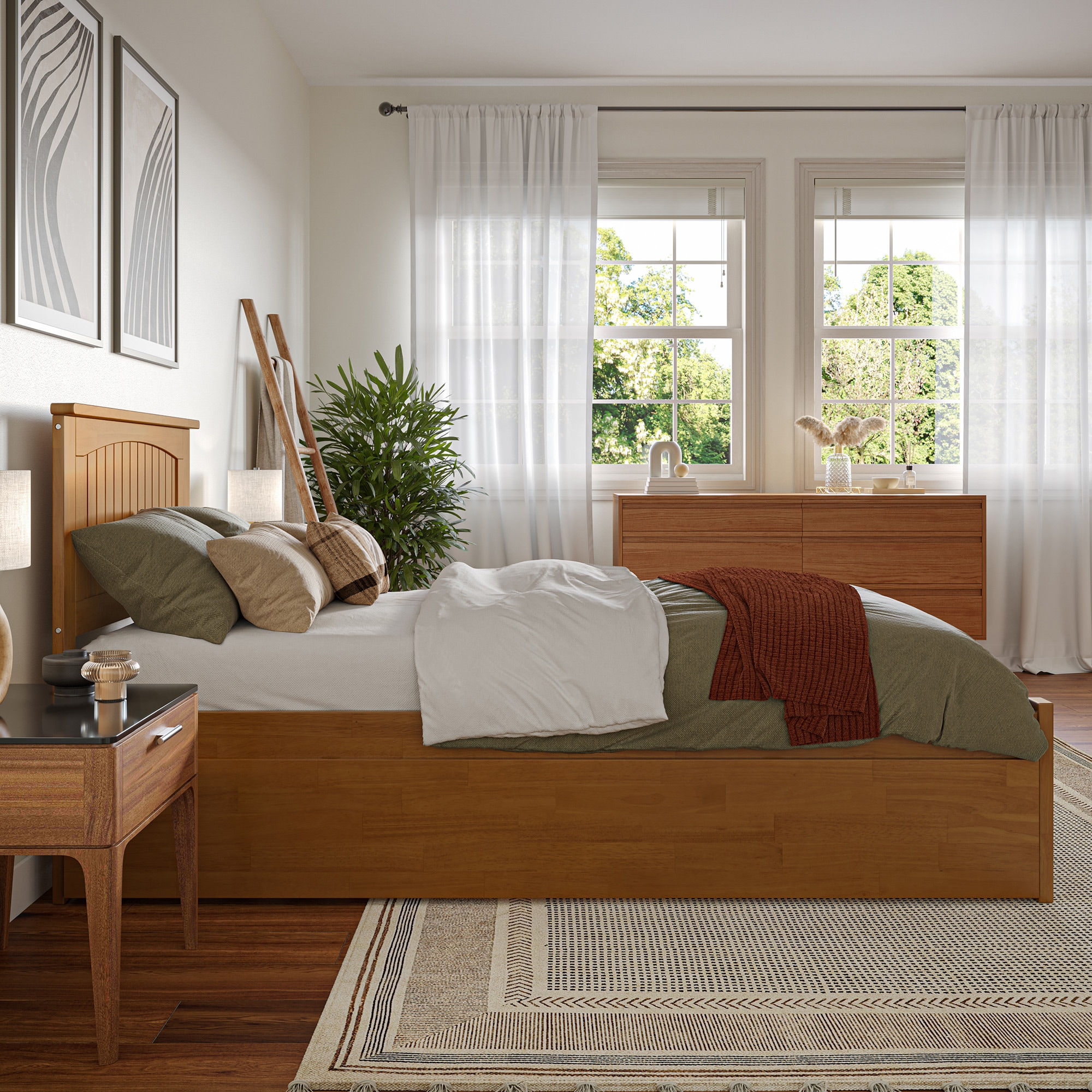 AFI Twin extra long Light Toffee Wood Platform Bed with Headboard in ...