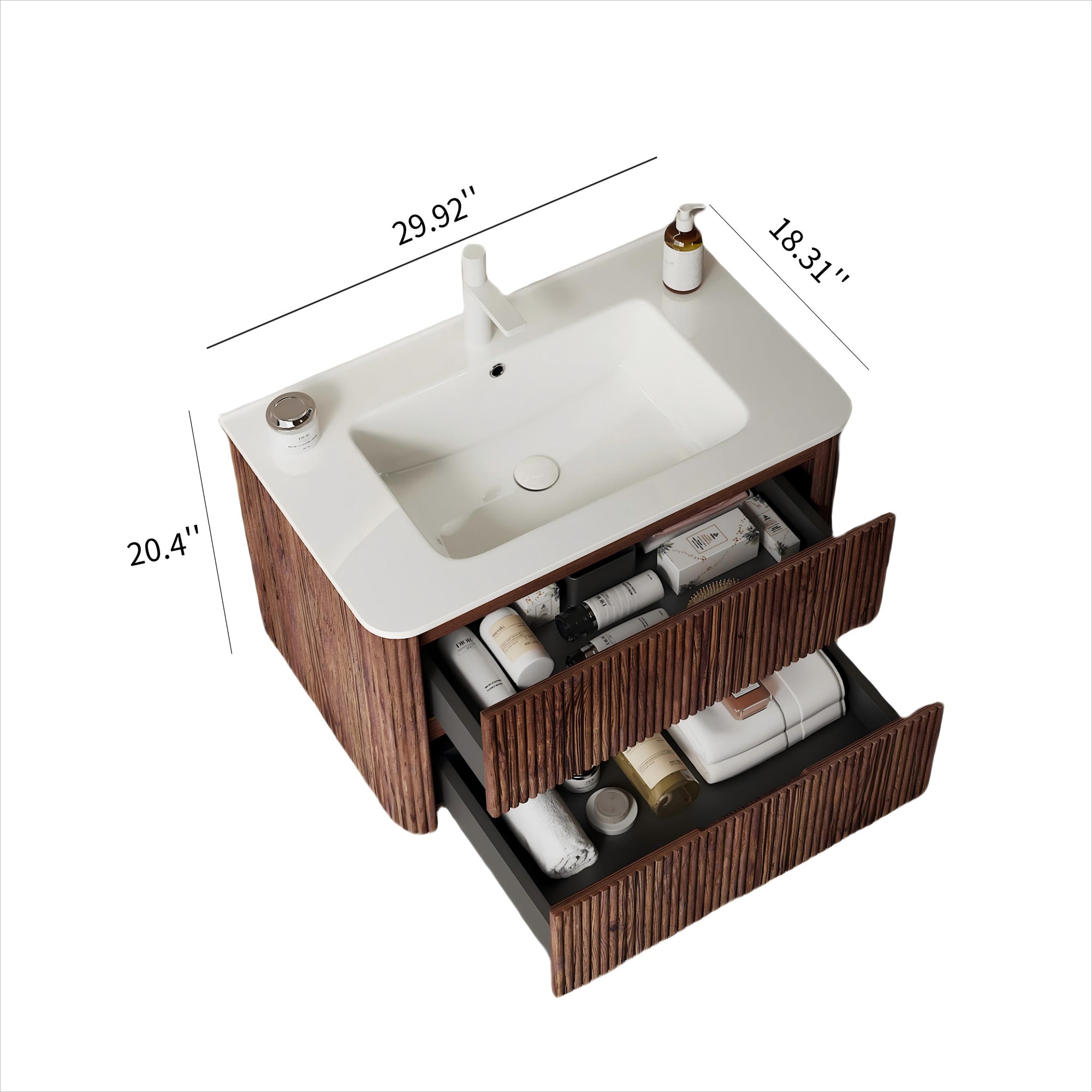 CASAINC 30-in Deep Walnut Single Sink Floating Bathroom Vanity with ...