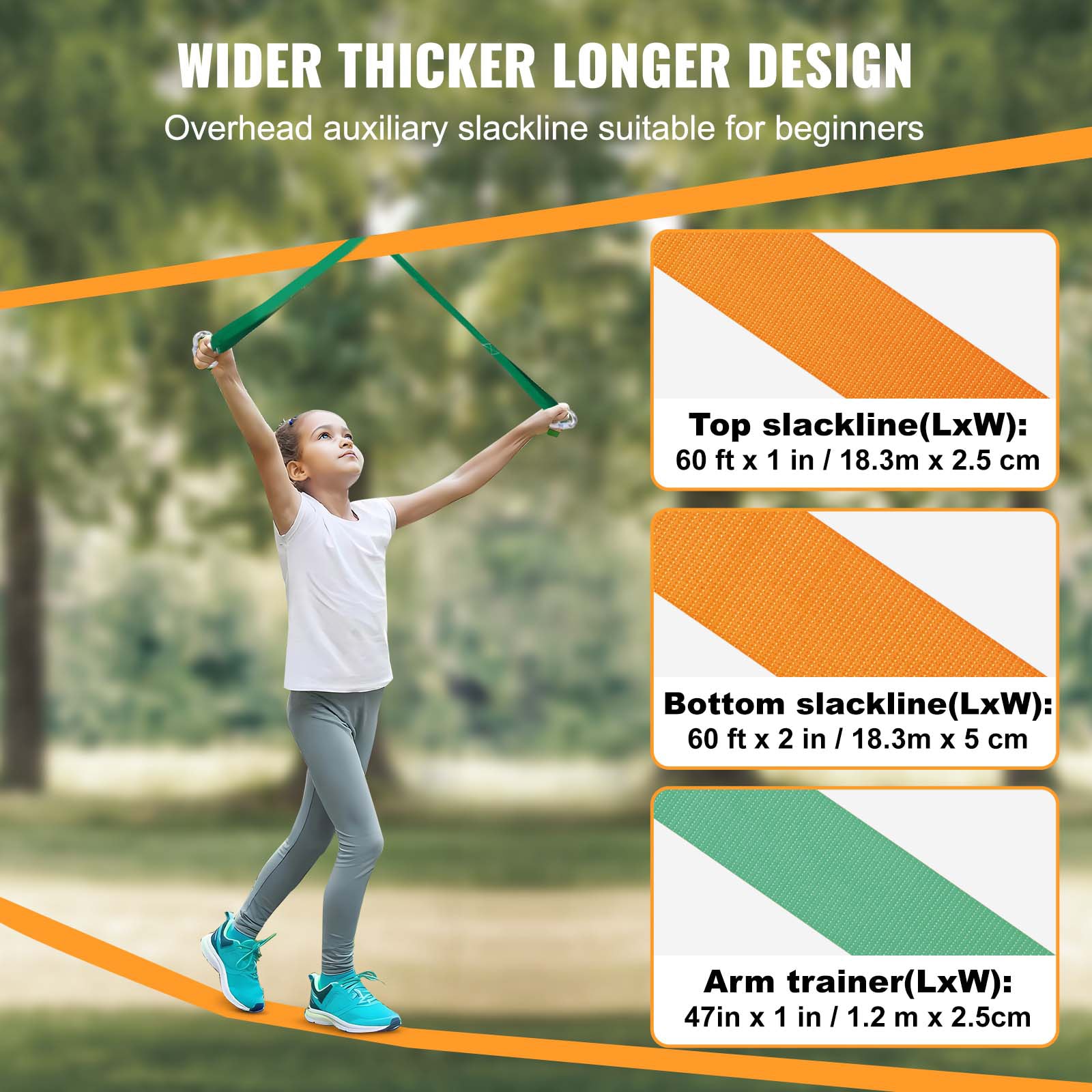 VEVOR Slackline Kit with Training Line 60 ft Backyard Slack Line ...