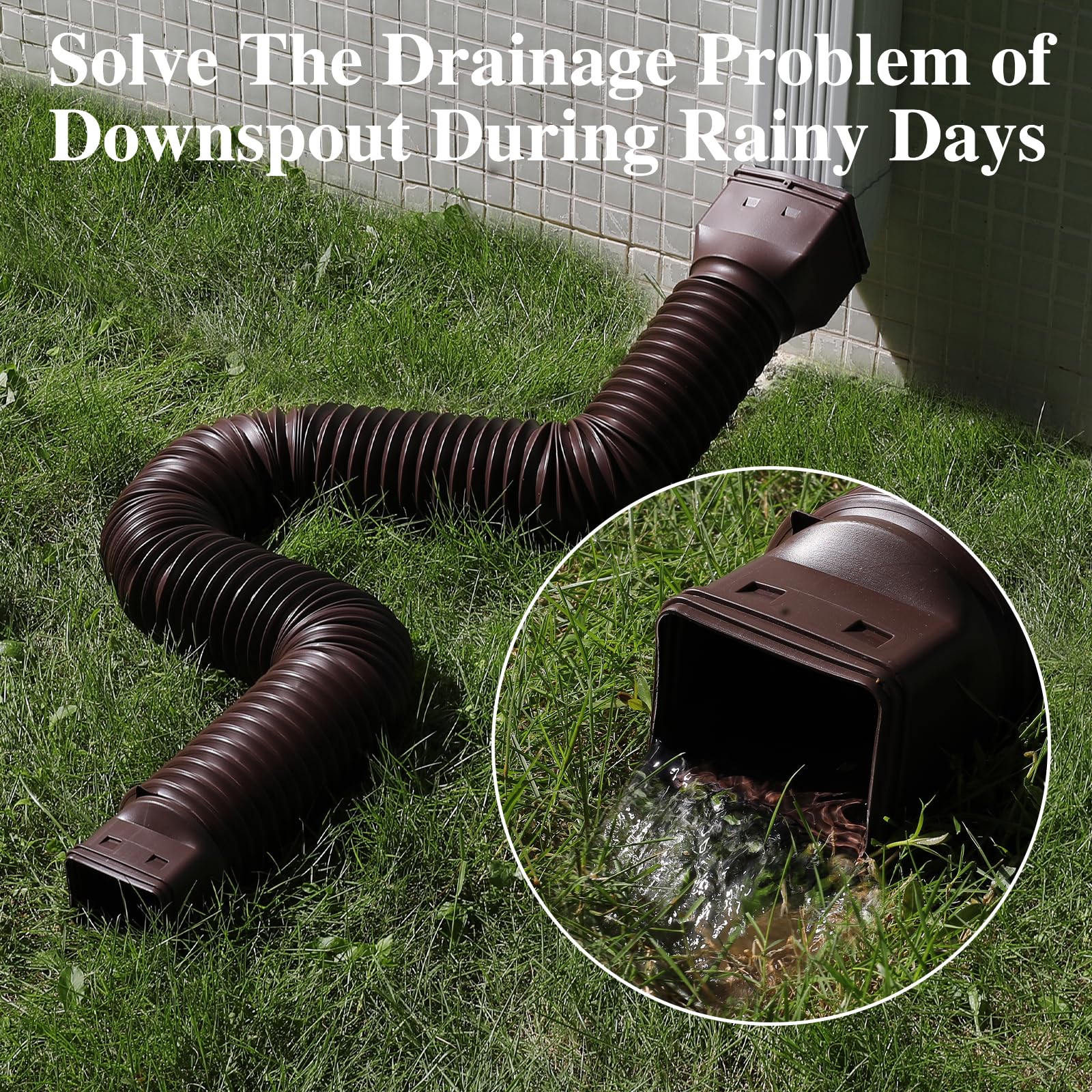 Vrbgify 1 Pack Flexible Gutter Downspout Extension Brown Extends 21 to ...