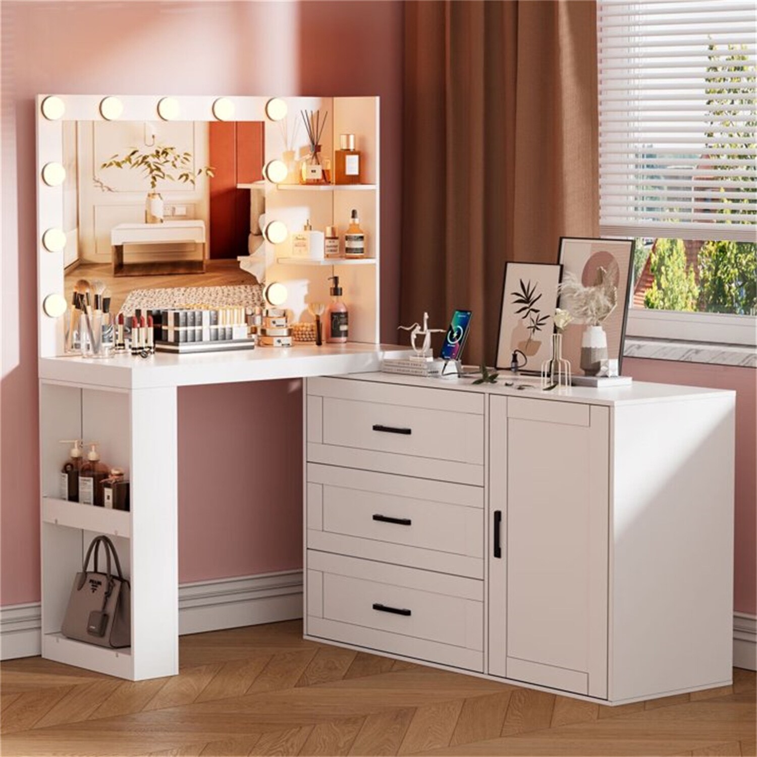 PAKASEPT 70.8-in White Makeup Vanity TTFLXX12120074 at Lowes.com