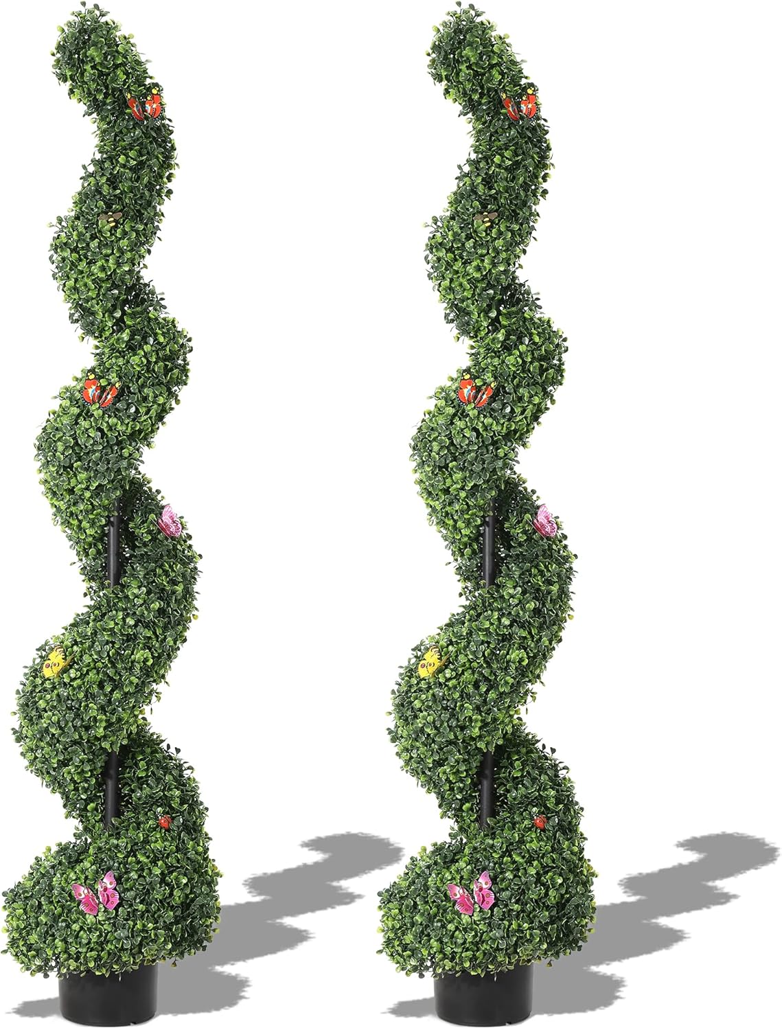 Qeetex 5 Ft Artificial Boxwood Spiral Topiary Trees Artificial Plants ...