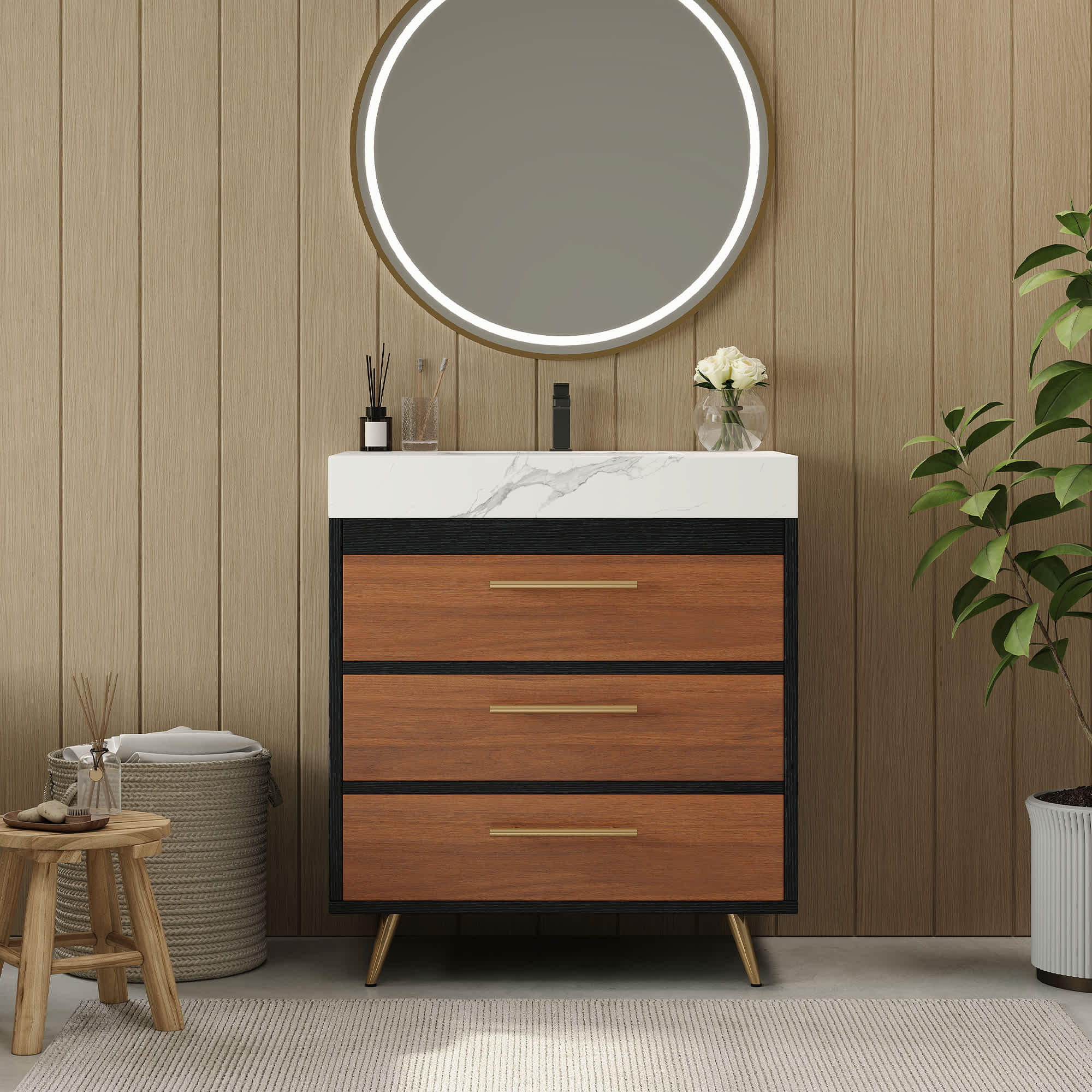 Vynxaria Modern Freestanding Bathroom Vanity 30 Inch Ceramic Vessel ...