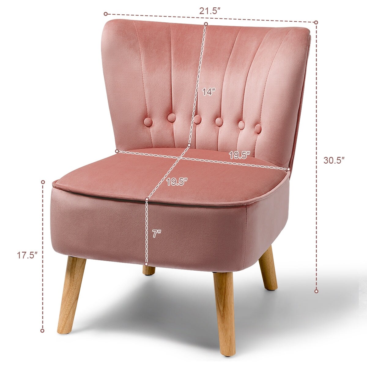 Boyel Living Pink Modern Velvet Accent Armless Chair with Button Tufted ...