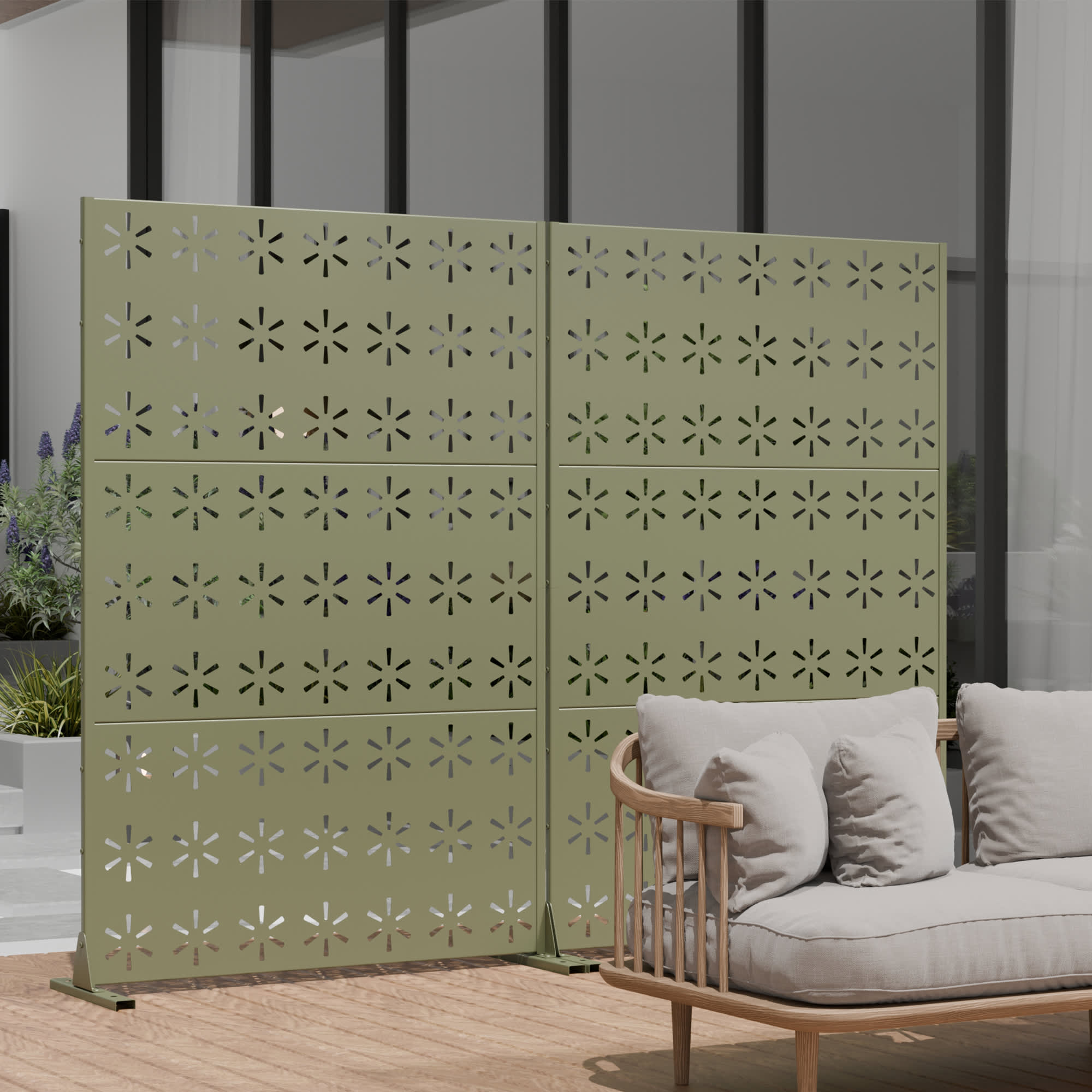 Misty Moon Metal Privacy Screen 72-inches H x 47-inches W Gray-Green ...
