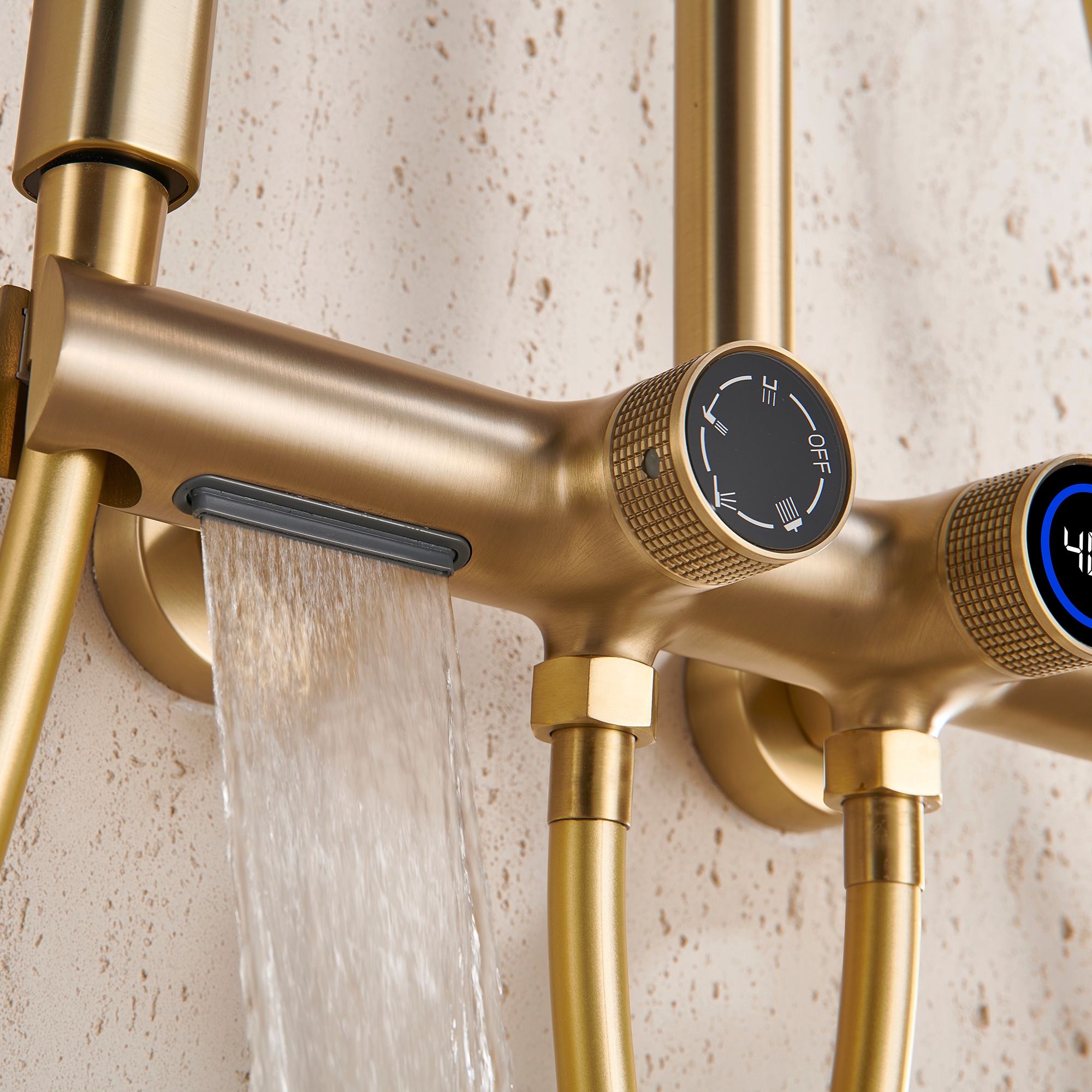 Wellfor Brushed Gold Dual Head Shower Faucet Bar System With 3 Way