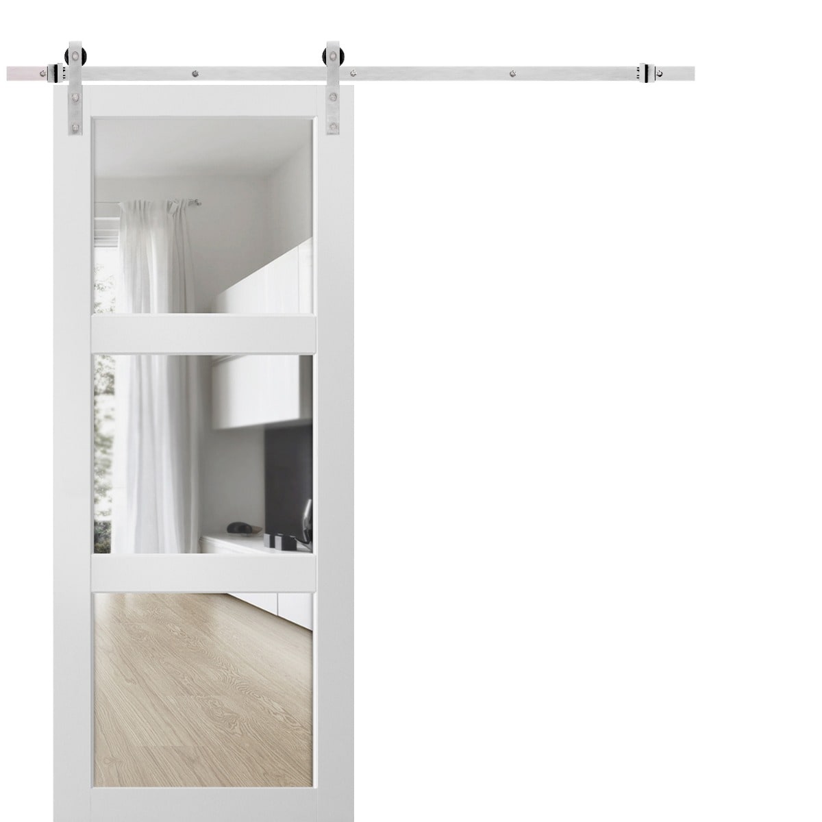SARTODOORS Interior Barn Doors - Lucia 2555 White Silk 32 x 96-Clear ...
