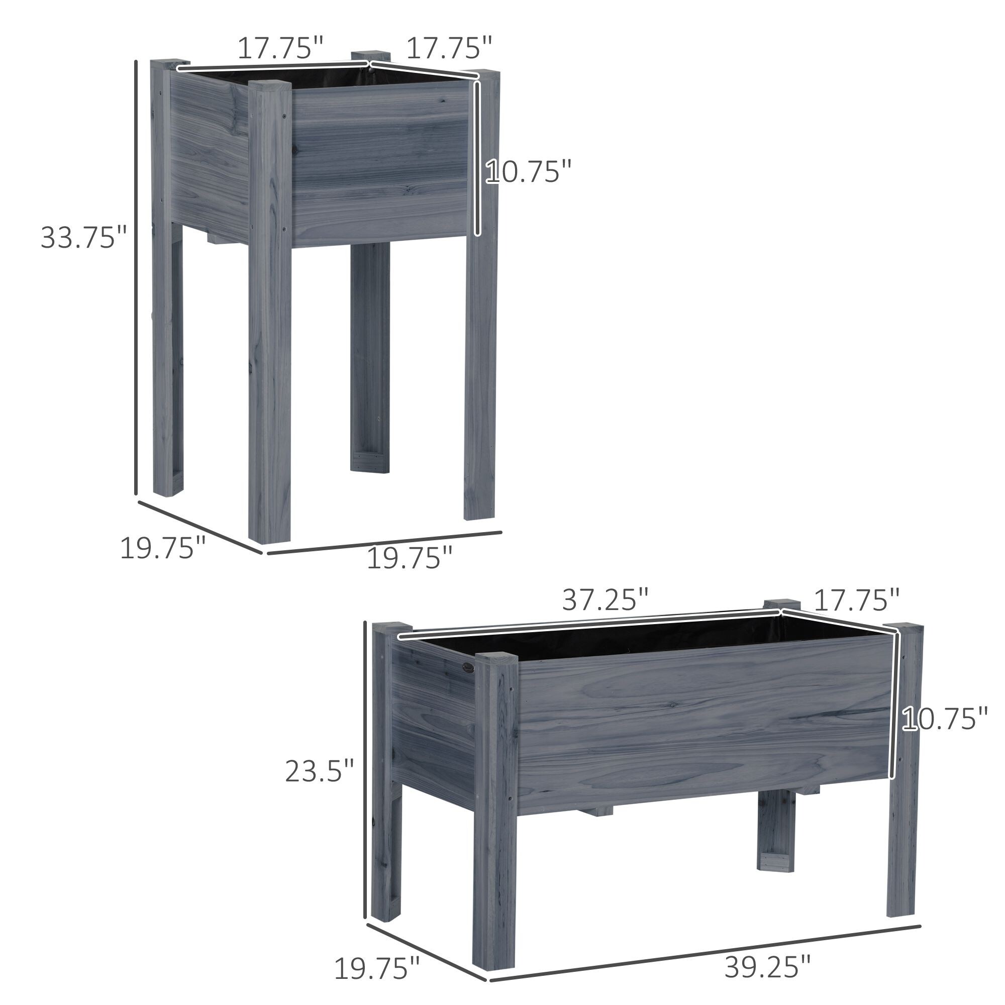 JUSHUA Wood Raised Garden Bed Set of 3 with Legs Planter Box Gray for ...