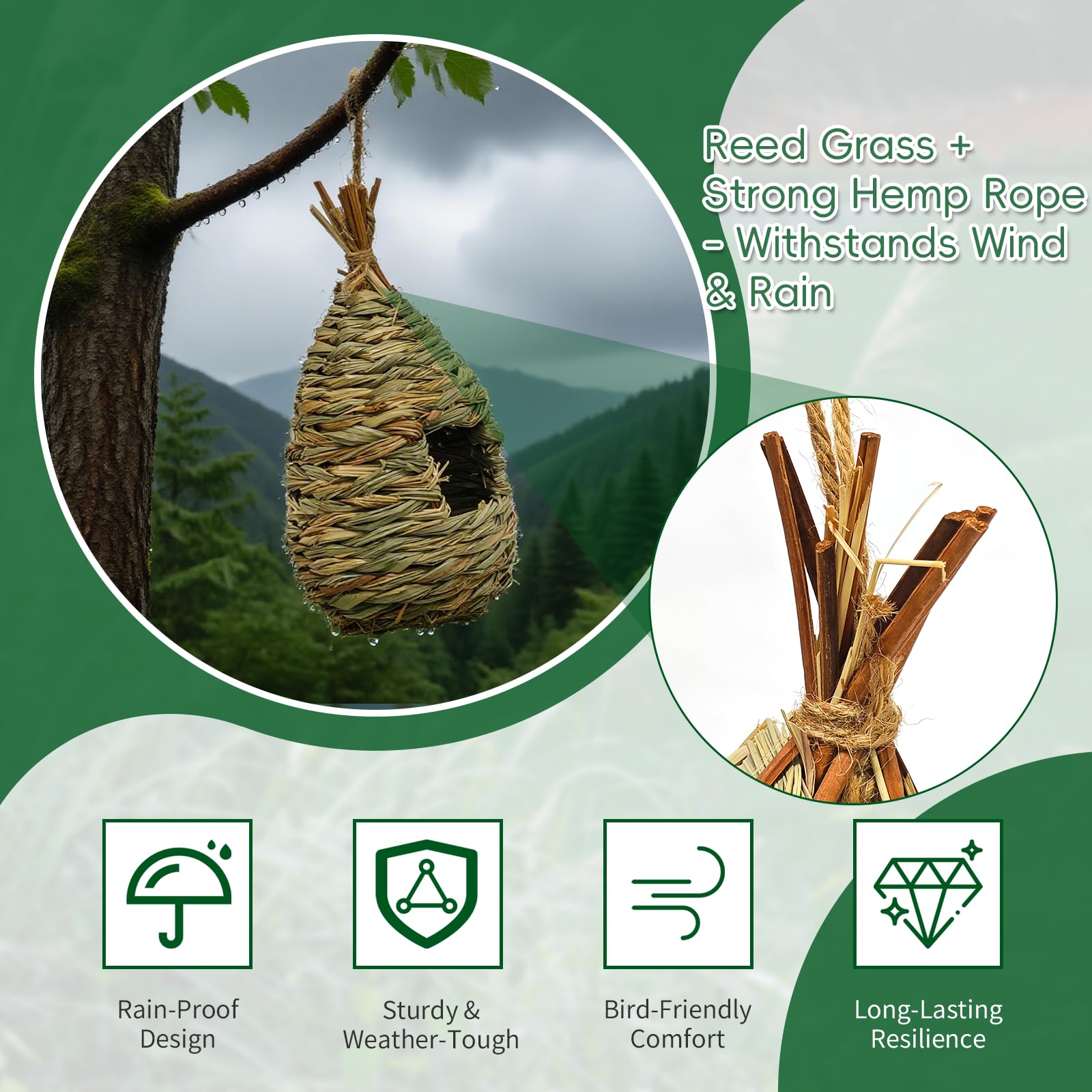 Aoibox natural hibiscus grass hummingbird house hand woven drop shape 4 ...