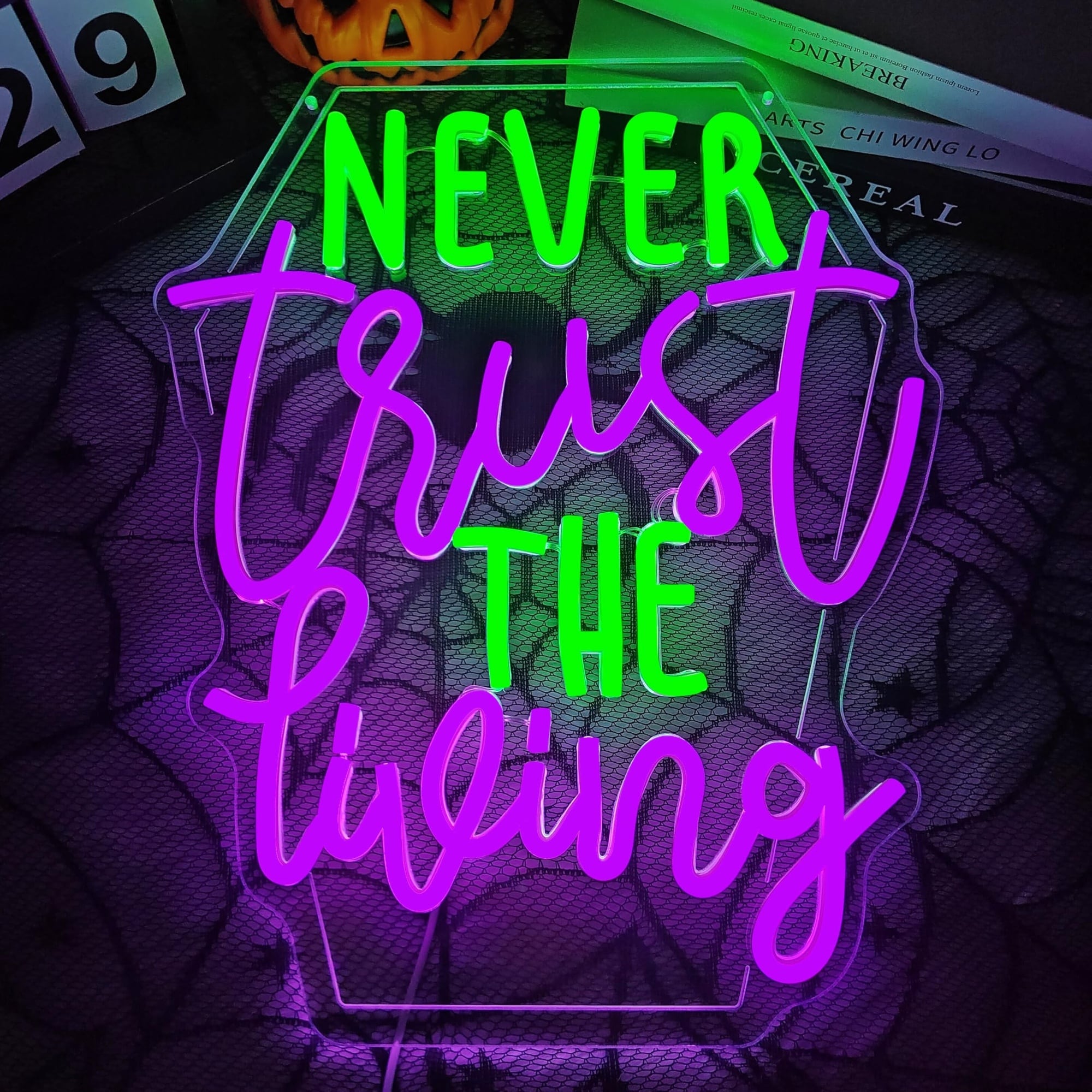 Vrbgify Never Trust The Living Neon Sign Halloween LED Tombstone Light ...