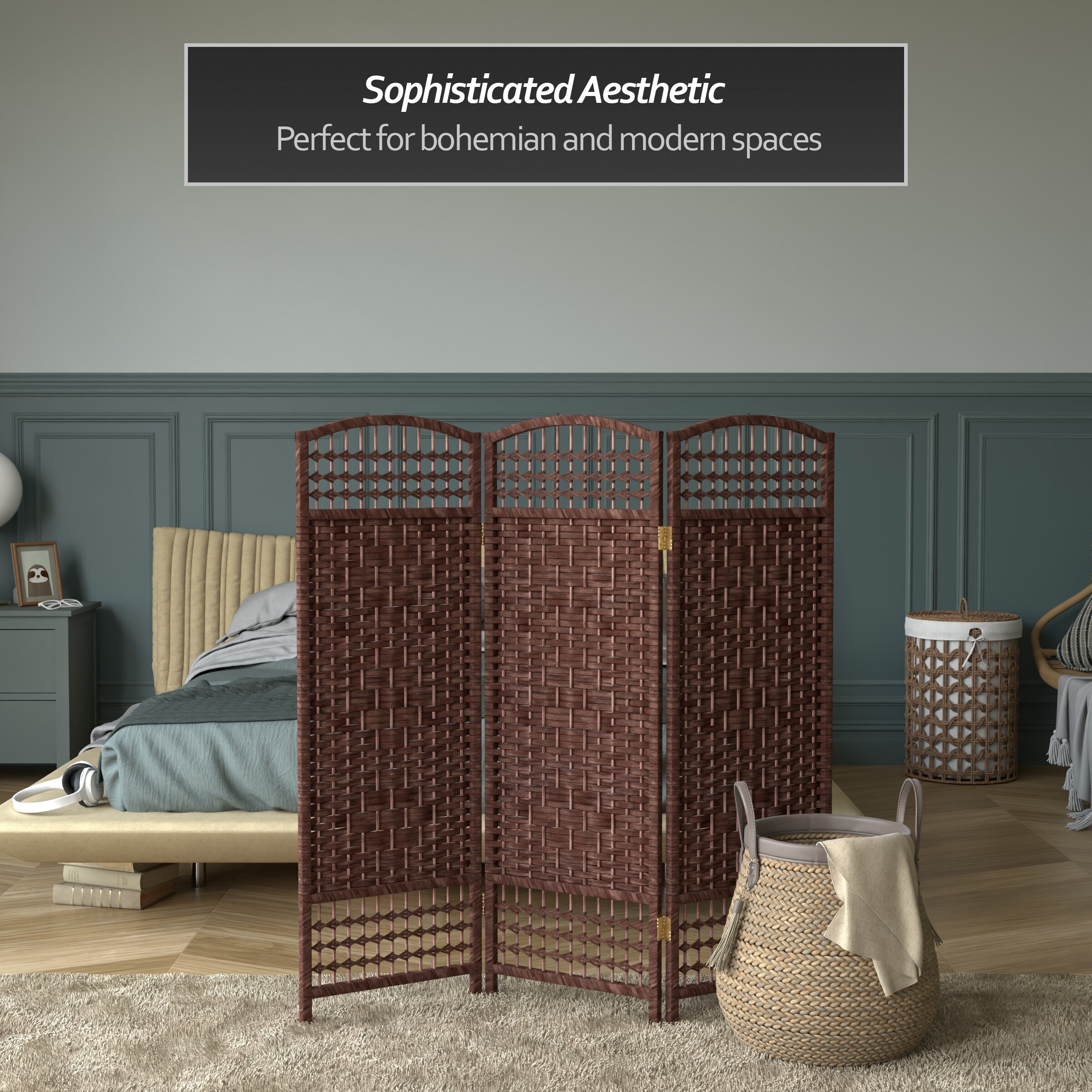 Red Lantern 3-Panel Dark Red Cellulose Fiber Folding Transitional Style ...