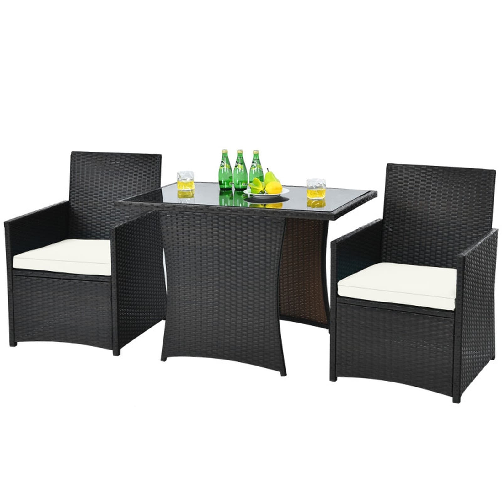 SUGIFT Space-Saving 3-pc Rattan Dining Armchair Set with 41-in Tempered ...