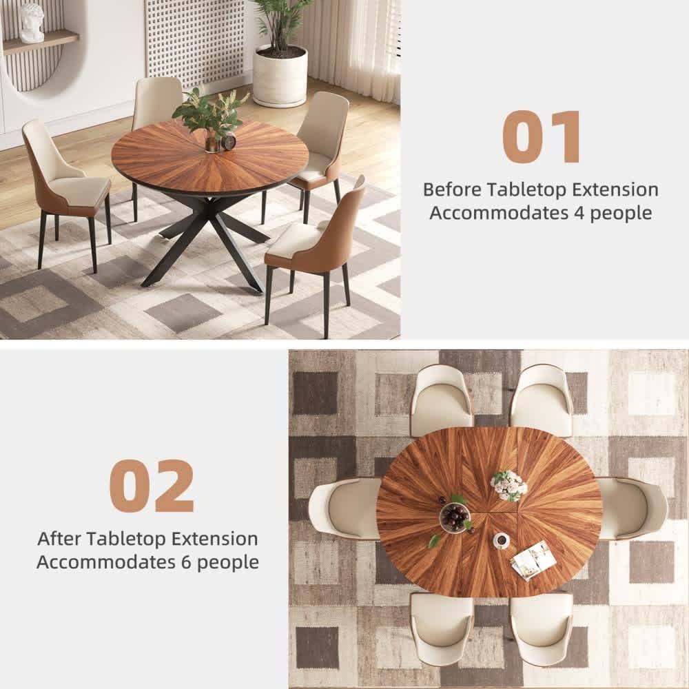 Coolbibila Extendable 47 to 63 in Dark Walnut MDF Wood Round Dining ...