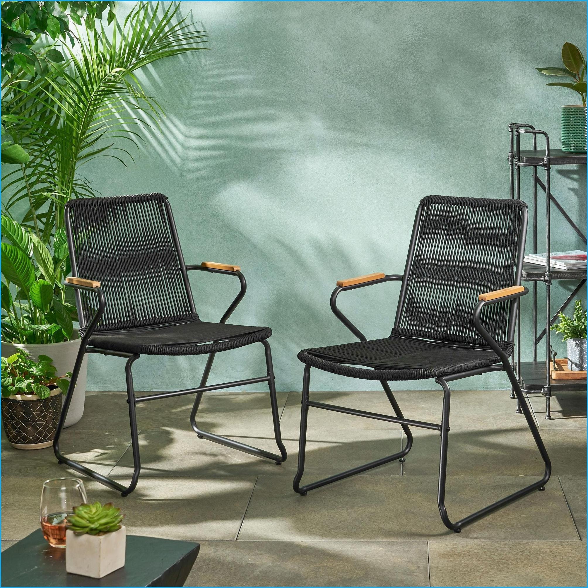 Watnature Modern Patio Chairs Set of 2Woven Rope n ampMatte Black Iron ...