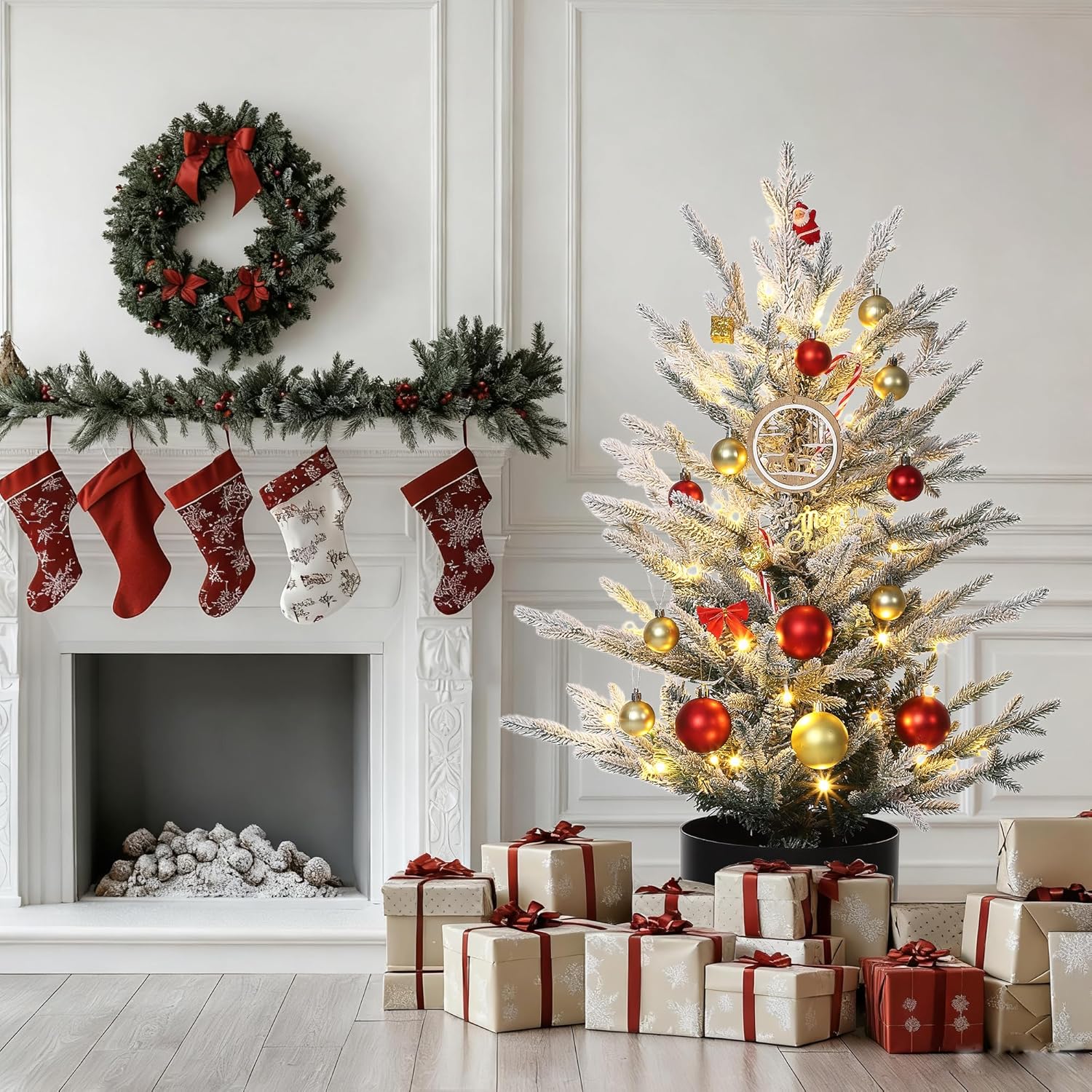 GAOMON 3Ft Pre-Lit Artificial Christmas Tree- Mini Lighted Hinged Xmas ...