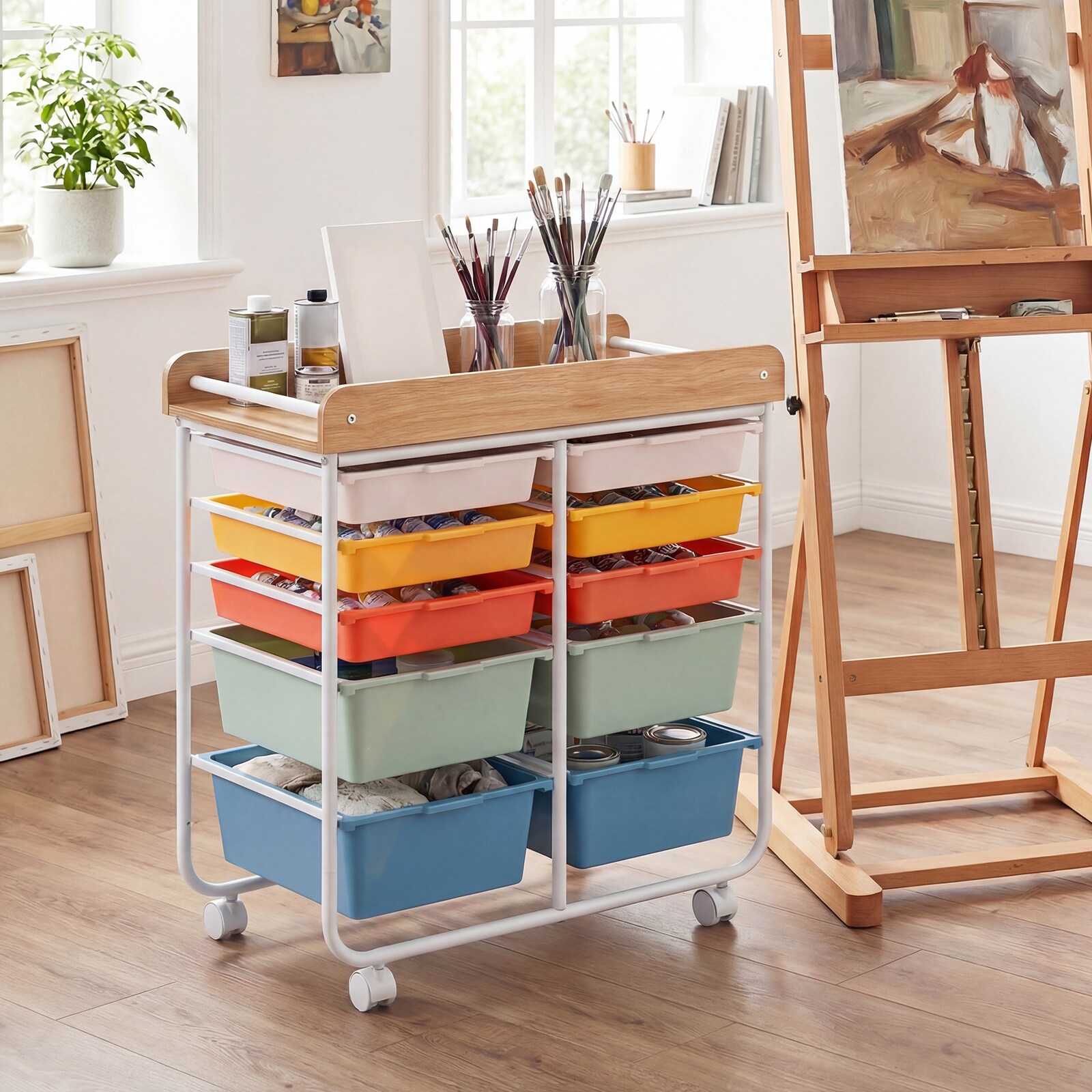Slickblue 10 Drawer Rolling White / Macaron Storage Cart with Wood Top ...