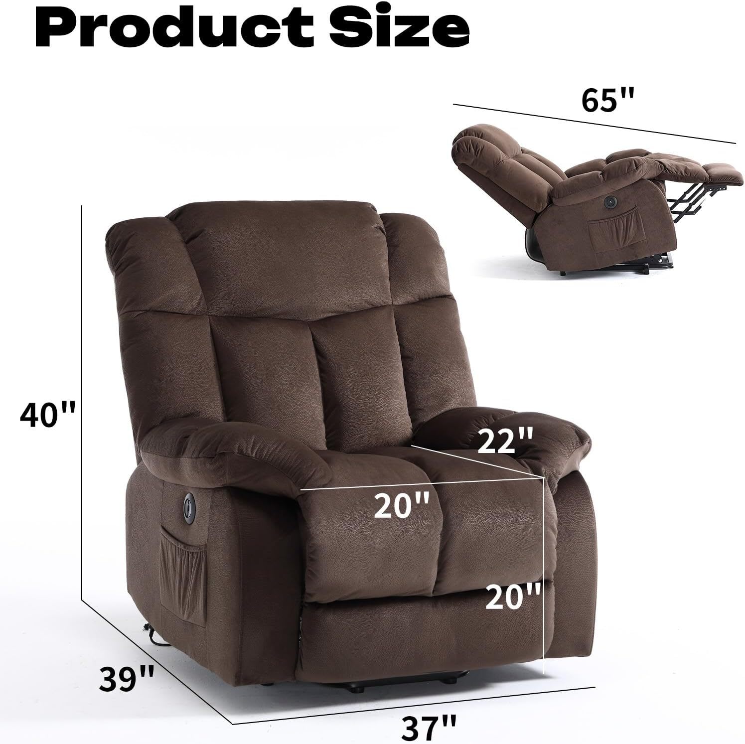 Canmov Power Lift Recliner Chair with Overstuffed Design for Elderly ...