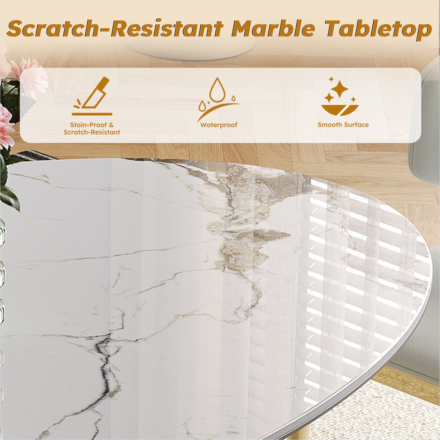 Watnature Modern 71-Inch Dining Set for 6 Sintered Stone Tabletop Crisp ...