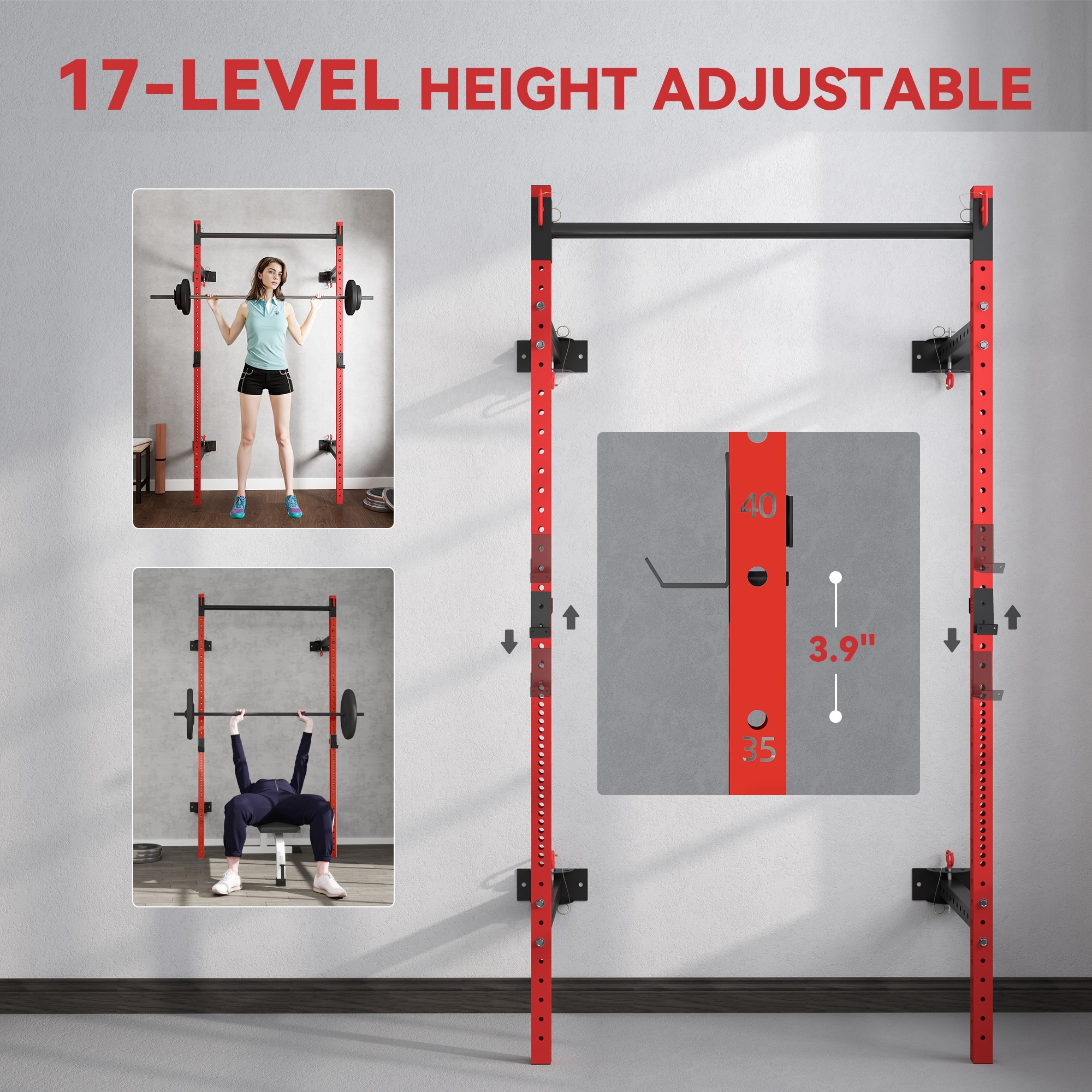 Soozier Folding Squat Rack with Adjustable Pull-Up Bar 1000 Pounds ...